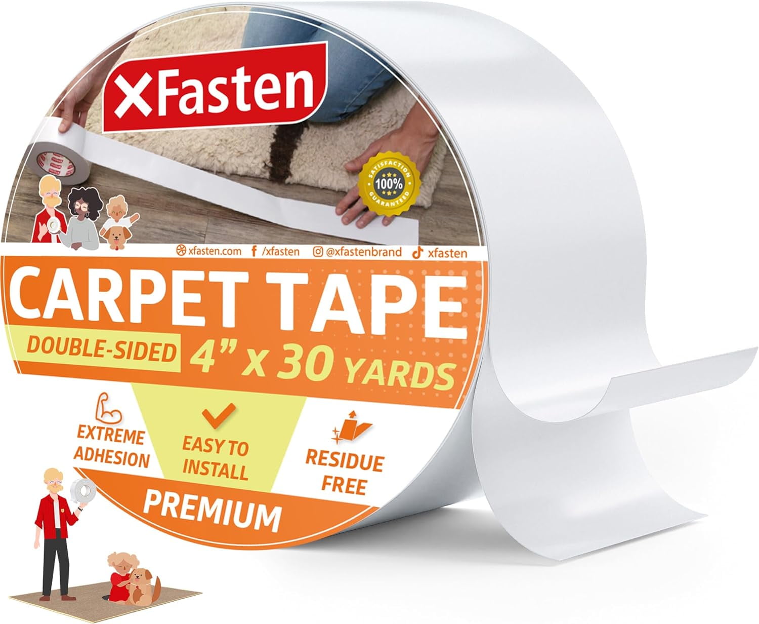 XFasten Double Sided Carpet Tape, 4 Inches x 30 Yards, Strong Hold for ...