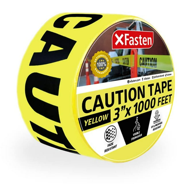 XFasten Caution Tape Roll, Non Adhesive, 3-Inch x 1000-Foot Yellow Black Barricade Safety Tape ...