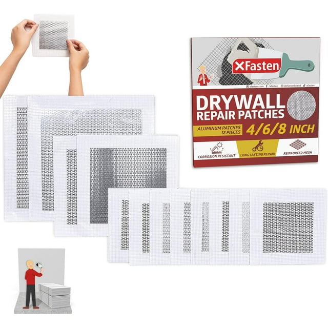 XFasten Drywall Repair Kit 12-Pack 4/6/8 Inch Aluminum Dry Wall Repair ...