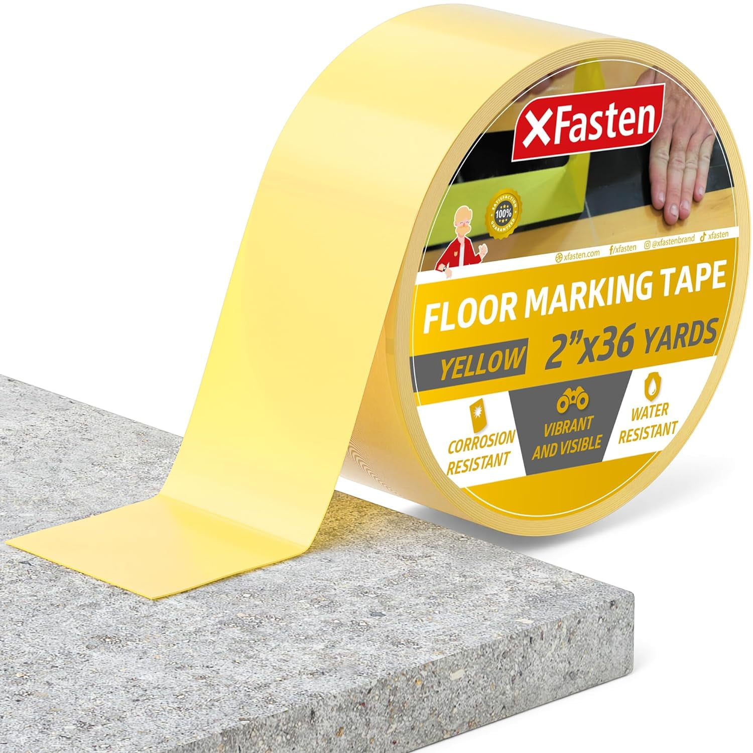 XFasten Floor Marking Tape, Yellow, 2" x 36 Yards, Safety Floor Tape ...