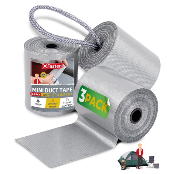 XFasten Mini Duct Tape Rolls With Rope - Grey/Silver 2 Inch x 20 Feet ...