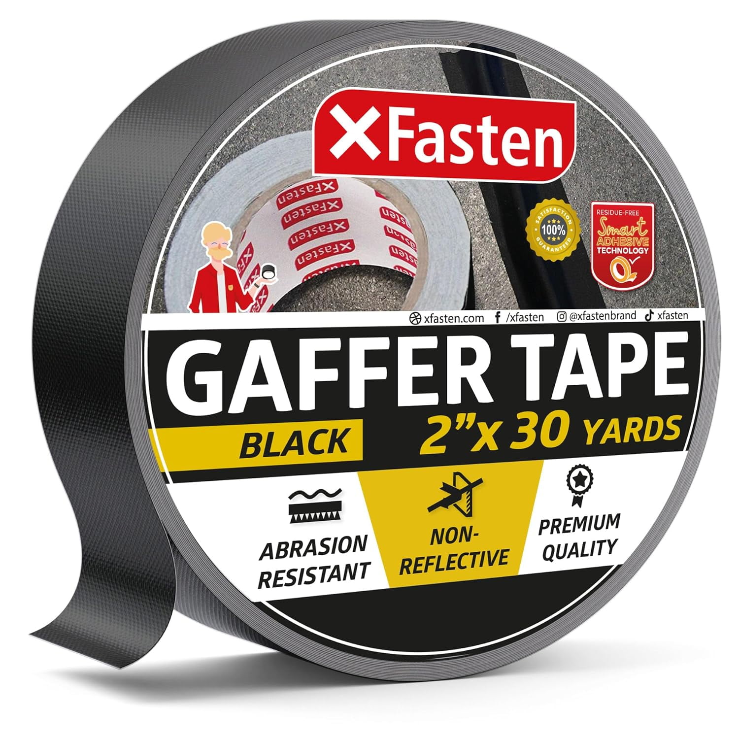 XFasten Professional Grade Gaffer Tape, 2 inch x 30 yards (black ...