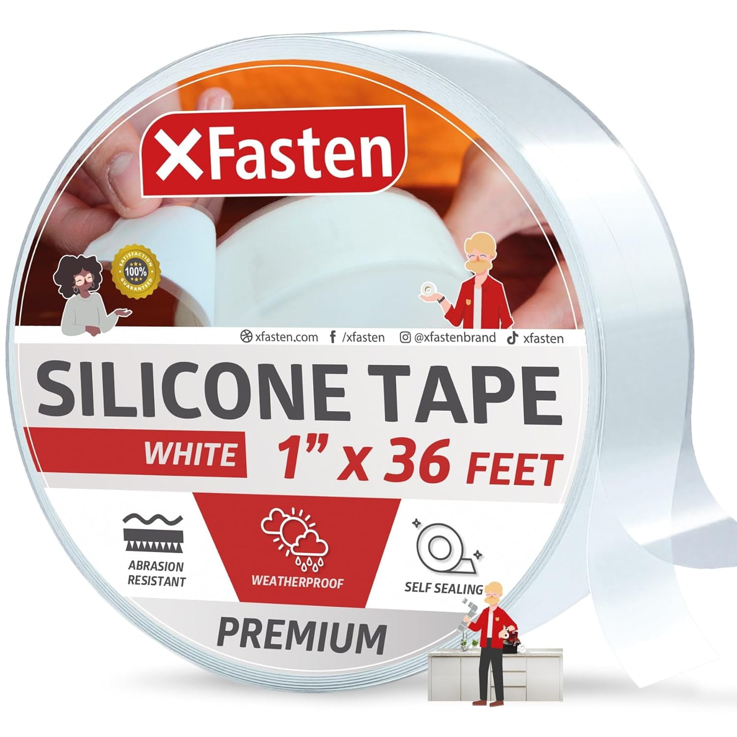 XFasten Self-Fusing Silicone Tape, White, 1" x 36 ft, Waterproof, High ...