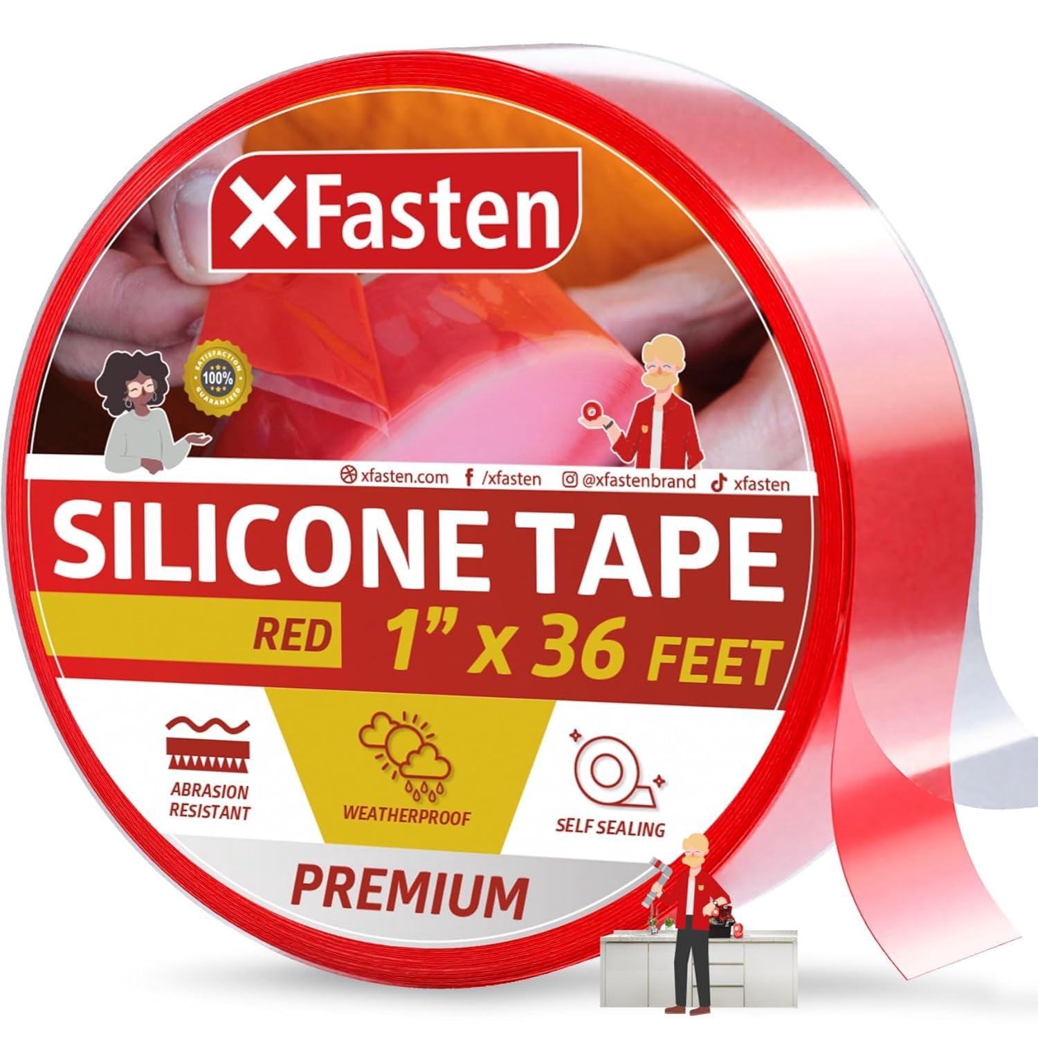 XFasten Silicone Self Fusing Tape 1-Inch x 36-Foot (Red) Silicone ...