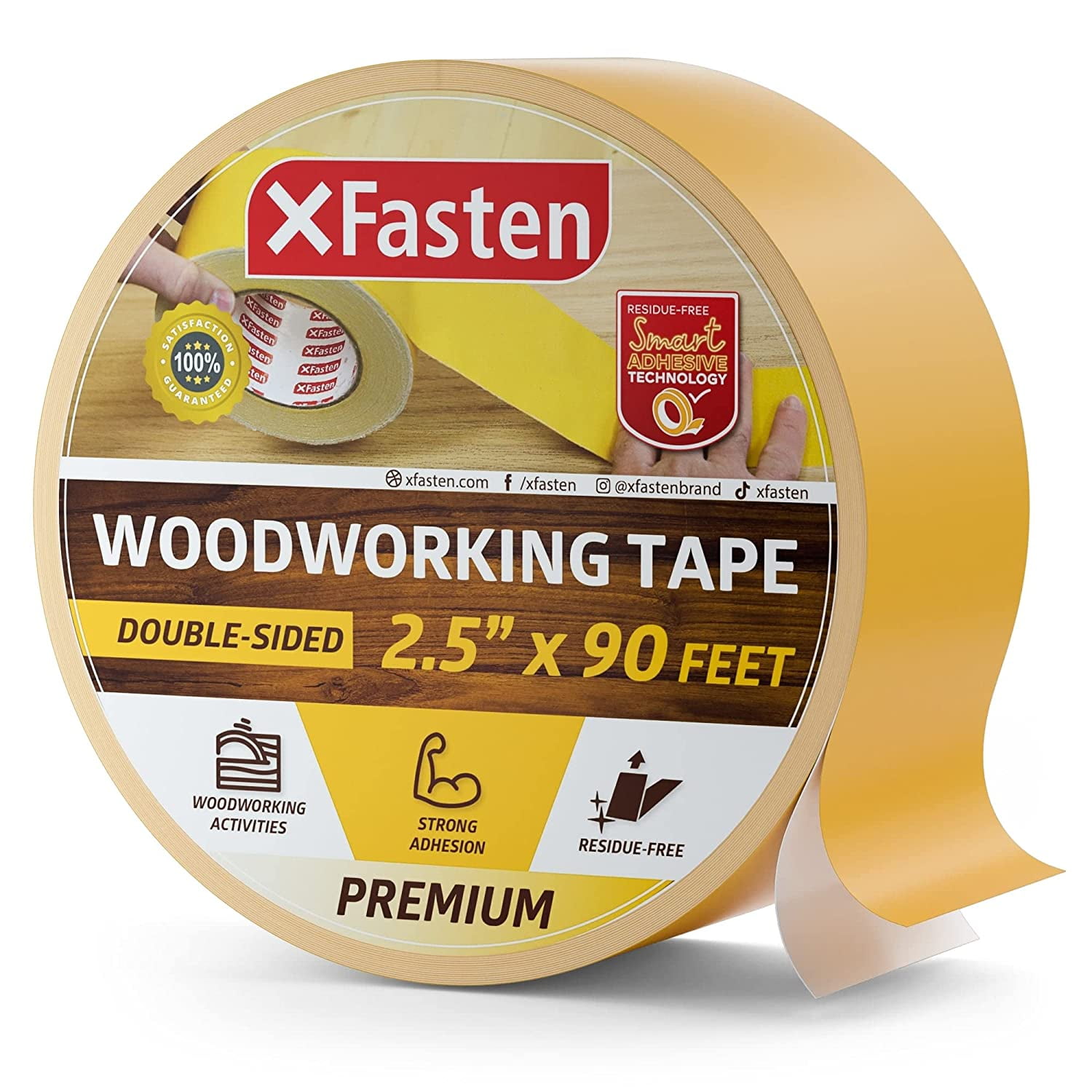 XFasten Double Sided Woodworking Tape, Clean Release, Yellow Backing, 2.5" x 30 yd - Walmart.com