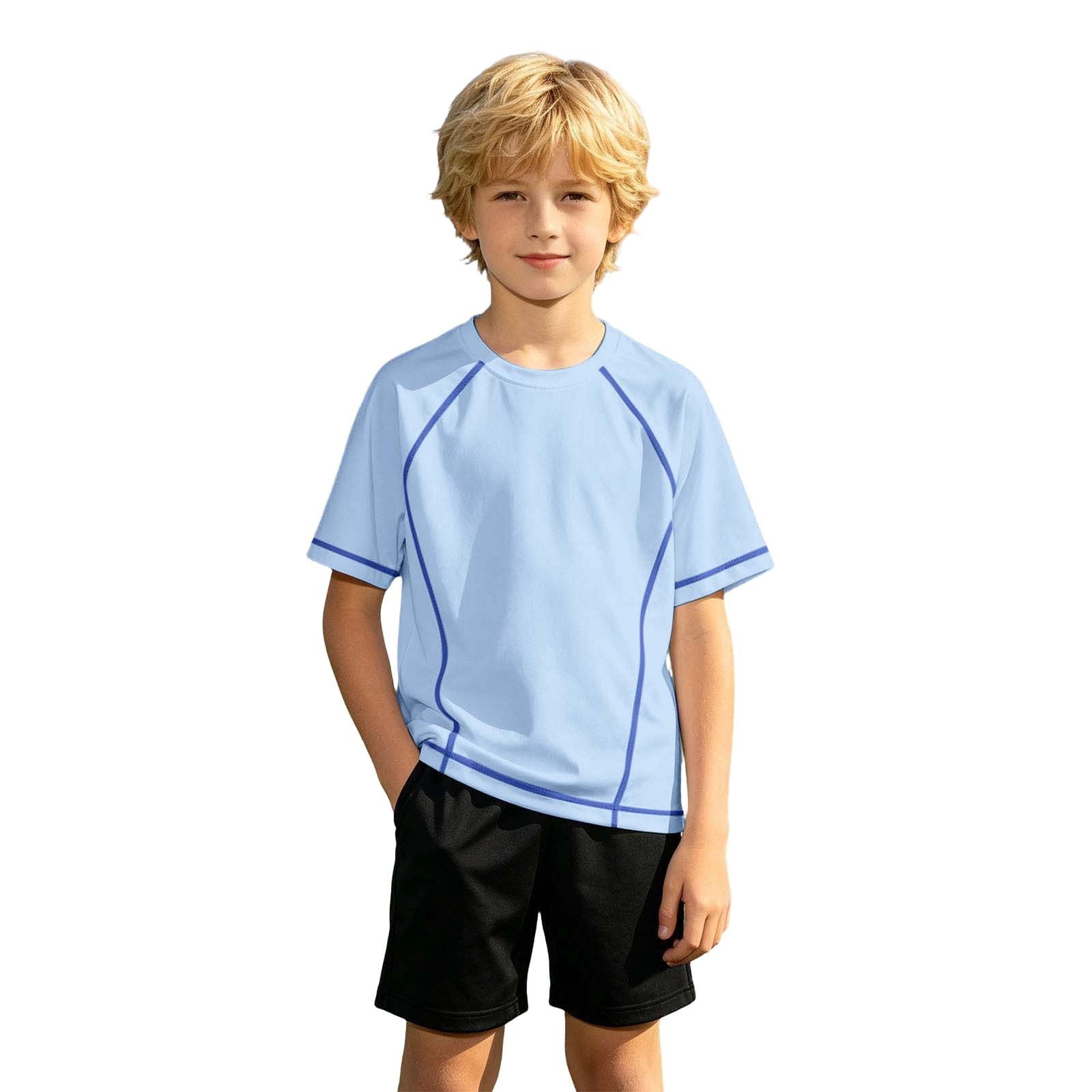 XFeng Boy's UPF 50 Rash Guard Swim Shirts Short Sleeve Sun Protection ...