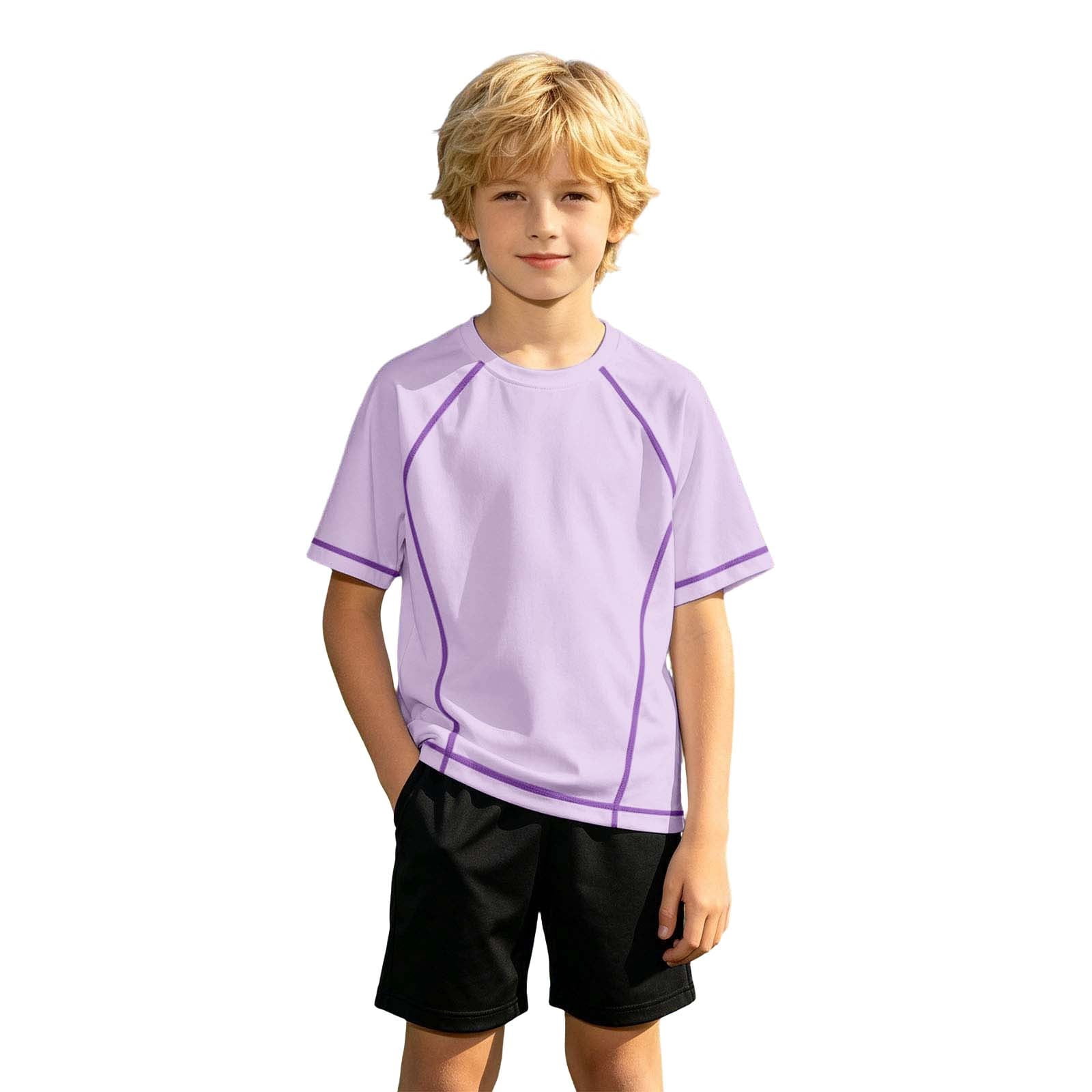 XFeng Boy's UPF 50 Rash Guard Swim Shirts Short Sleeve Sun Protection ...