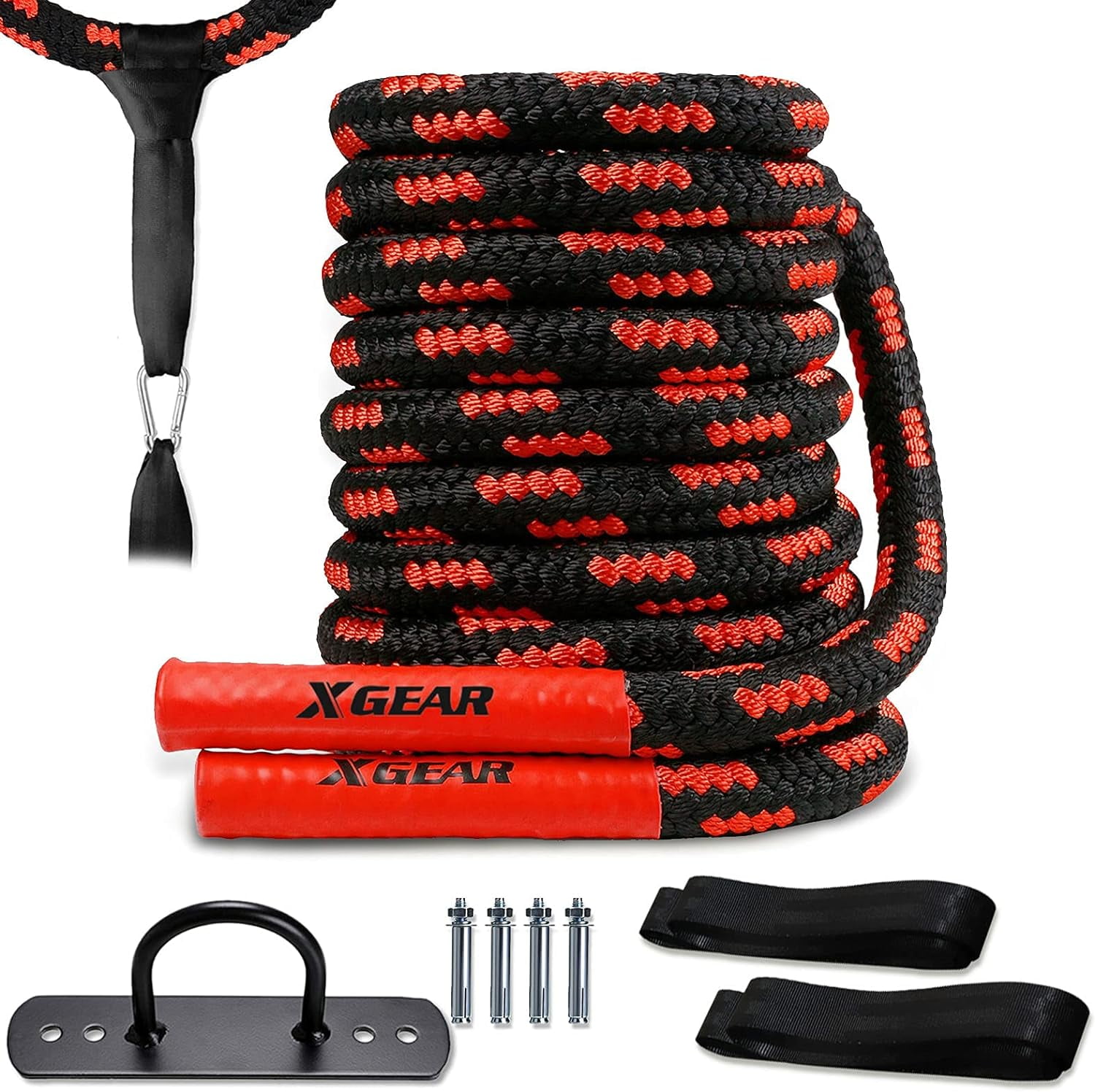 XGEAR Heavy Battle Rope, Exercise Training Rope with Anchor Strap, Wall ...