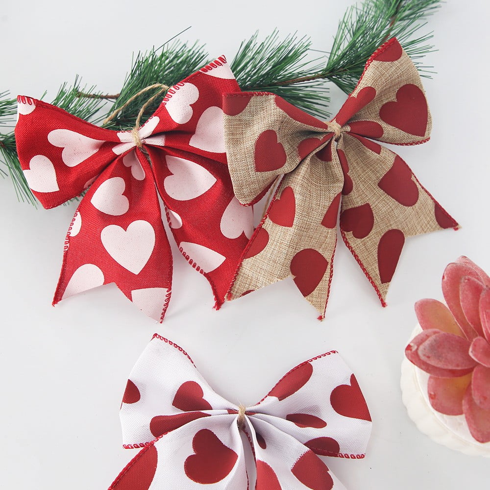 XGFHYJEH 12 PCS Valentine's Day Wreath Bows Red Love Heart Burlaps Bows ...