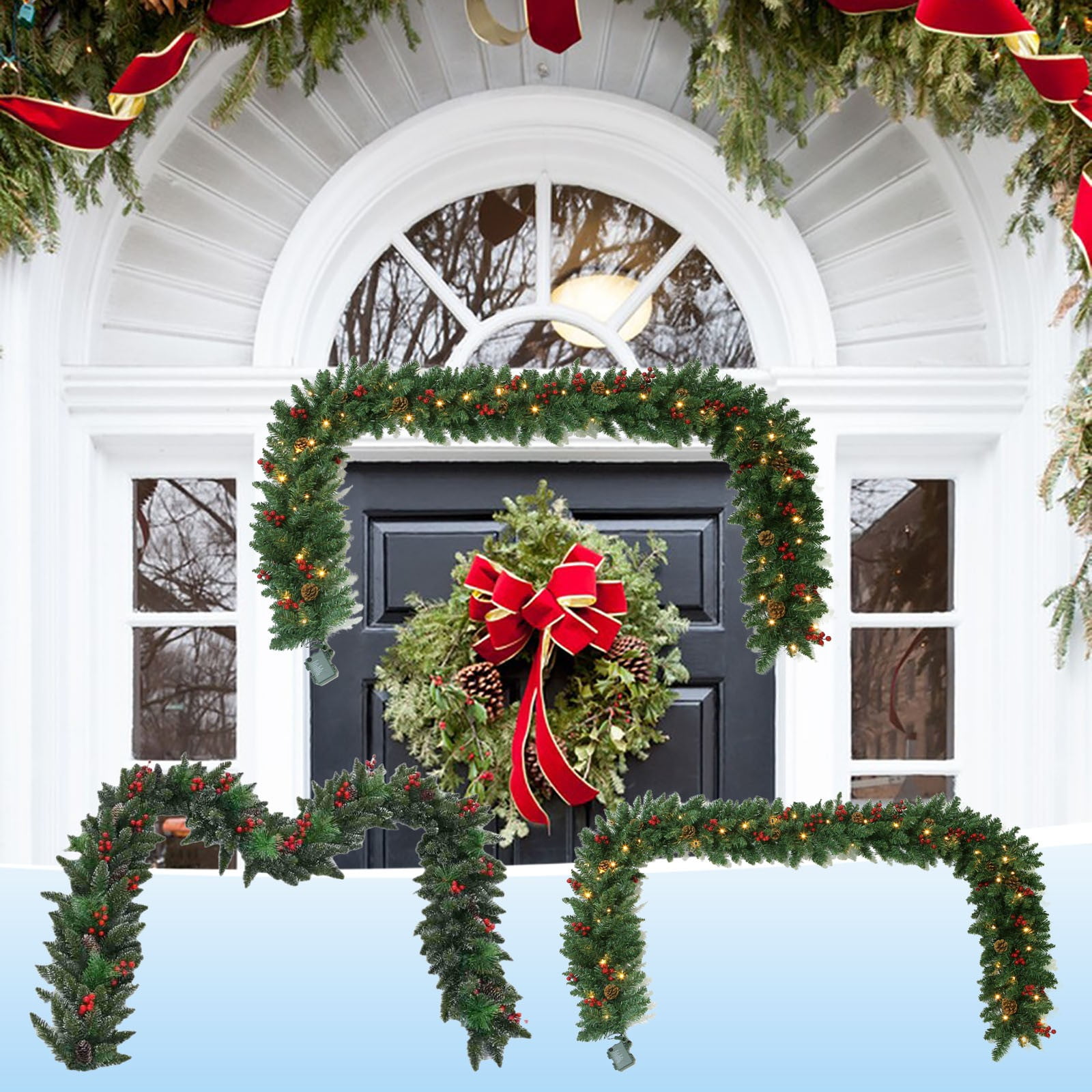 XGFHYJEH Christmas Garland, 2.7m Christmas Outdoor Garland, Christmas ...