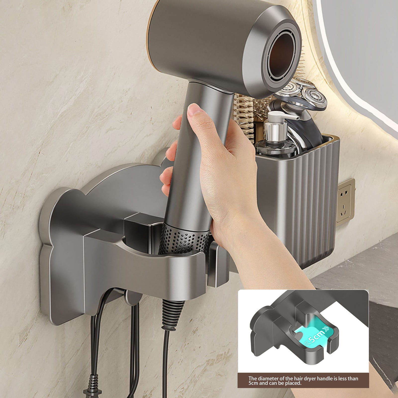 XGFHYJEH Hair Dryer Shelf, Hair Dryer Holder Wall Mounted, Bathroom ...