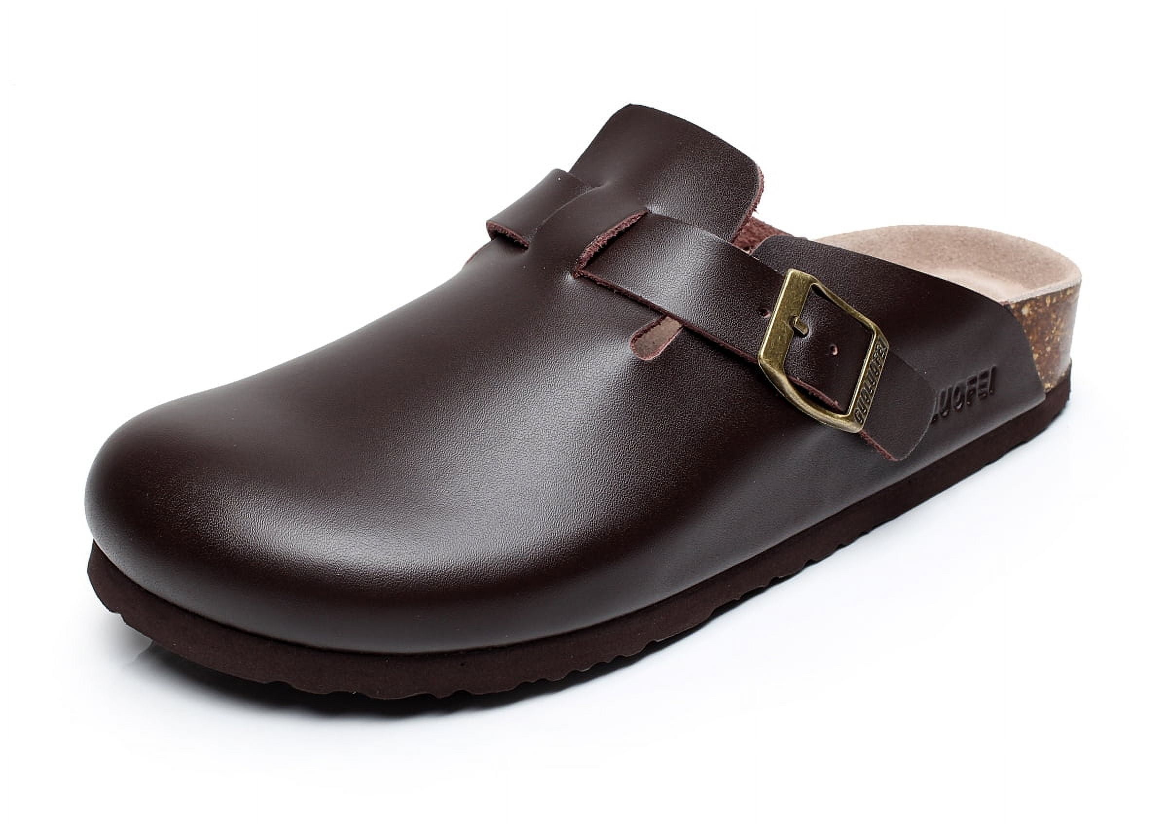 XGGC Unisex Women's Cork Footbed Clogs Leather Mules with Arch Support ...