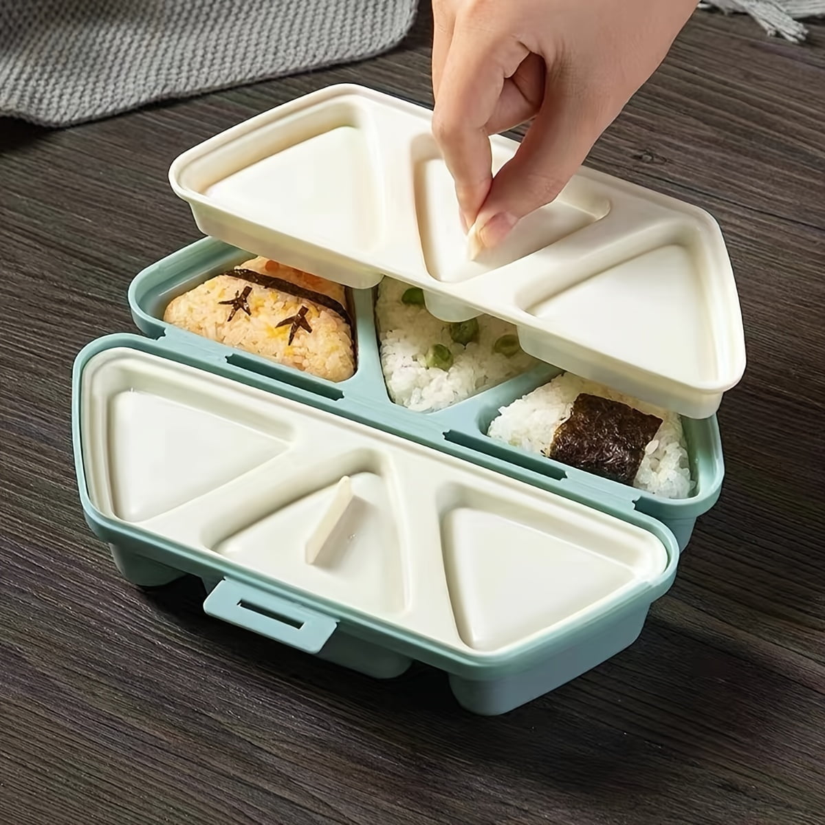 XGNGZH Japanese 6-Section Sushi Lunch Box Triangle Onigiri Mold Multi-Compartment Bento Box Rice ...