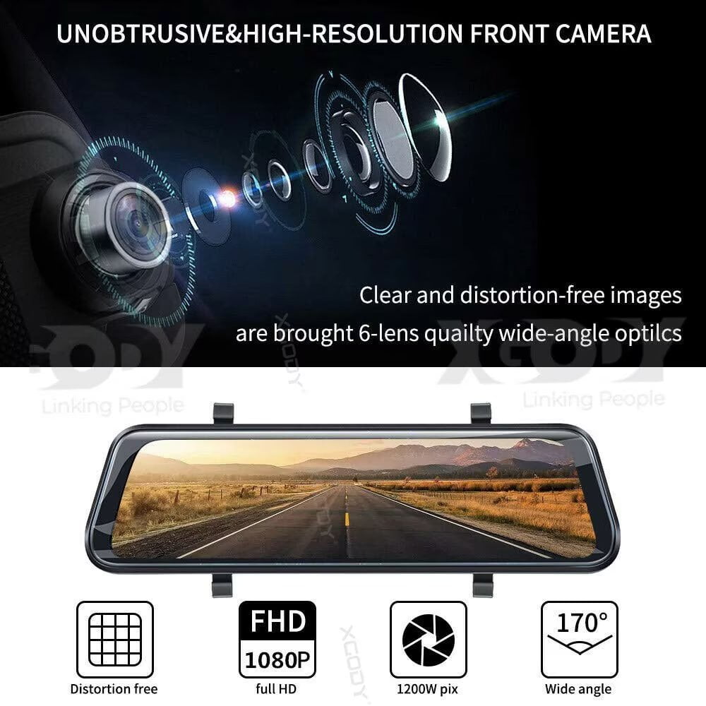 XGODY 10" Screen Mirror Dash Camera for Car Dash Cam Front and Rear SUV ...