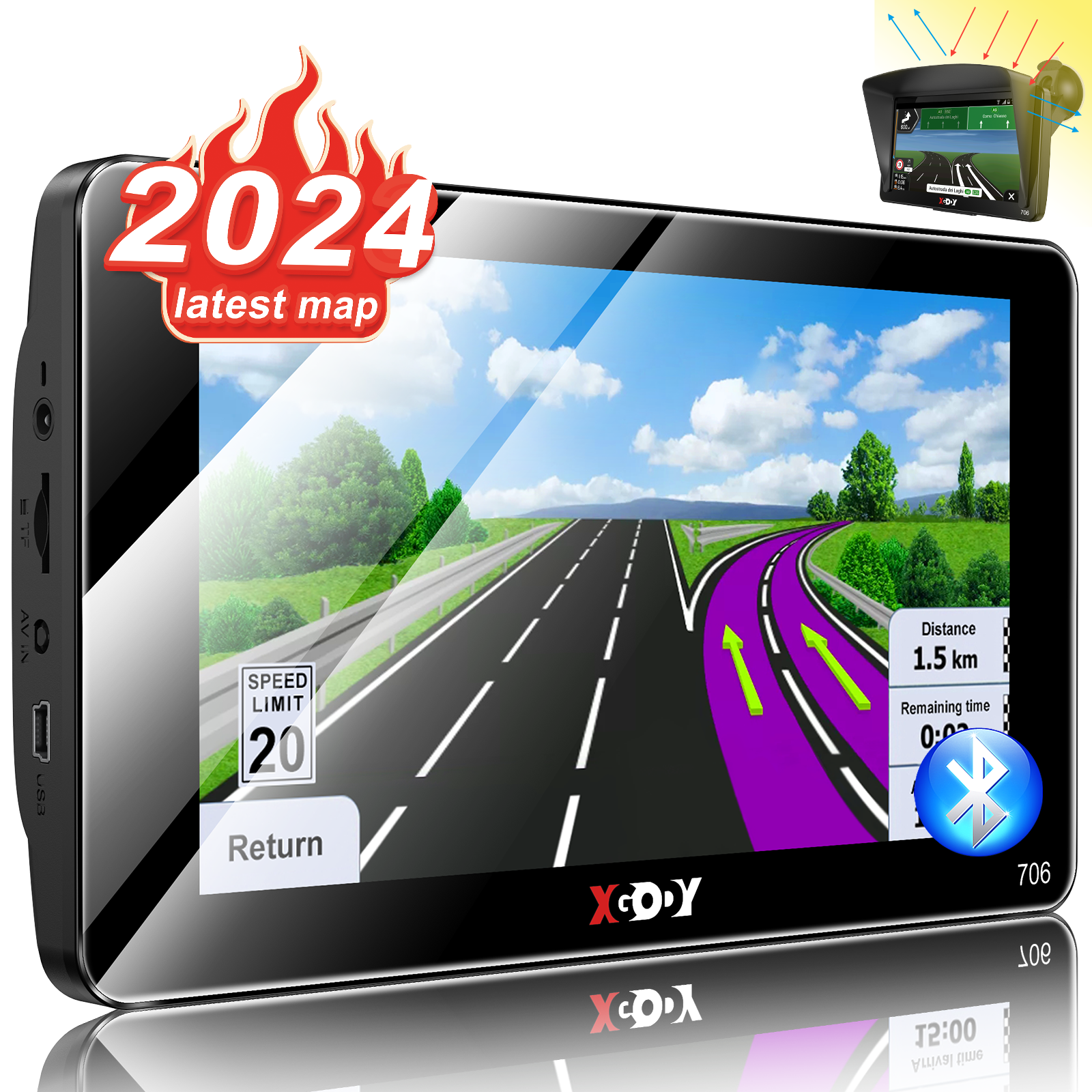 7" Inch Touchscreen GPS Navigation for Car & Truck & RV with Sunshade Voice Guidance Lifetime ...