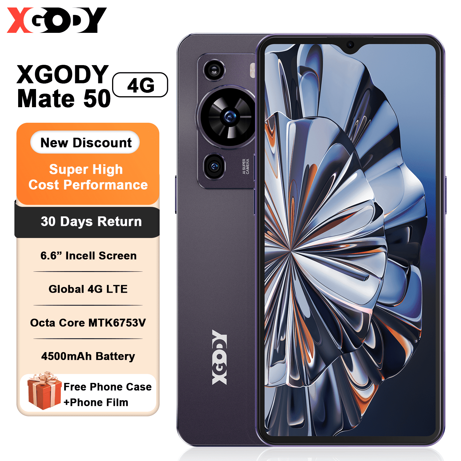 "T-Mobile XGODY Mate 50 Unlocked Android Phone, 6.56"" Display, 4G Dual ...