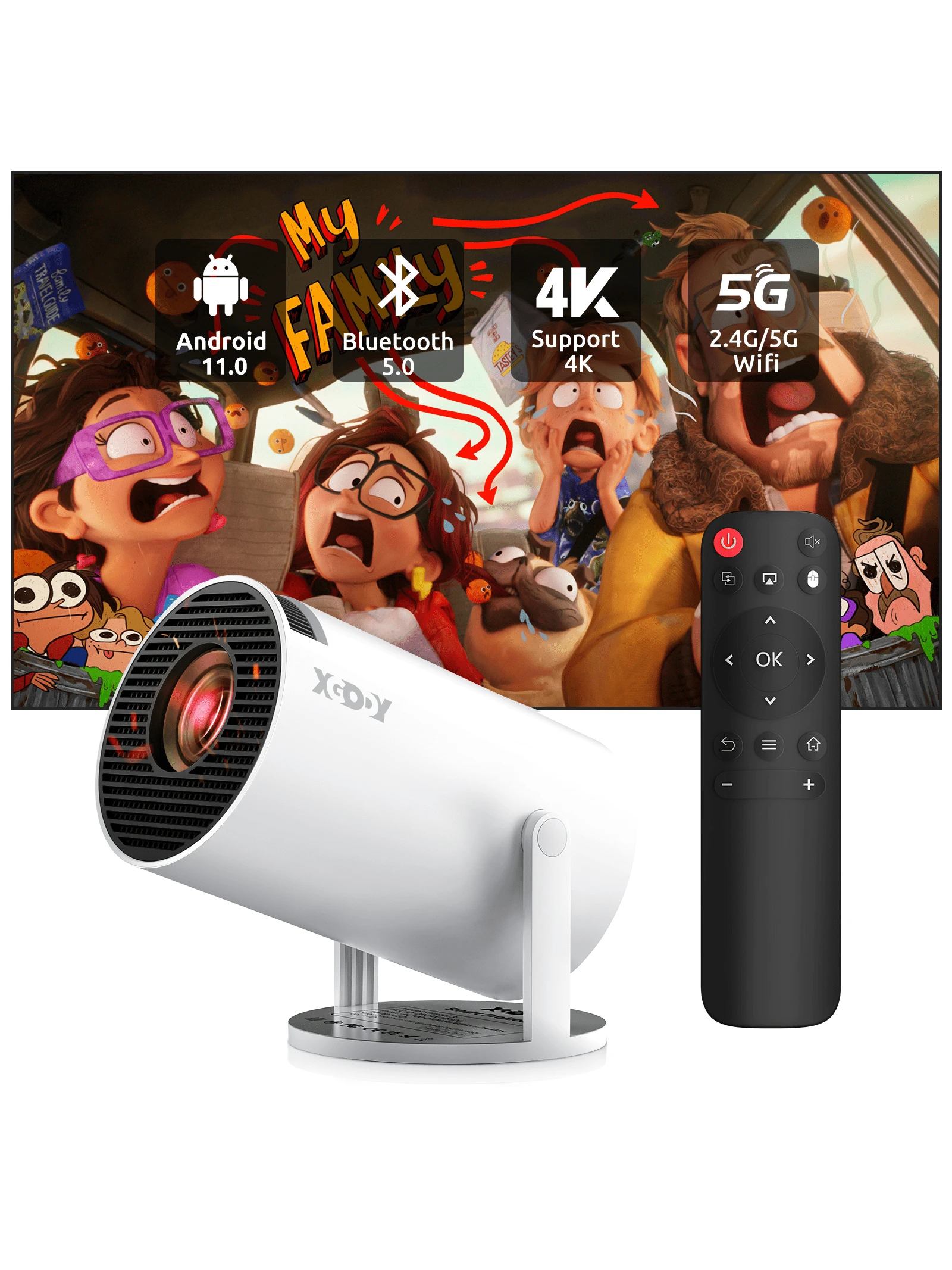 XGODY 5G 4K Projector Smart HD LED WiFi Bluetooth USB Android Office Home Theater Cinema ...