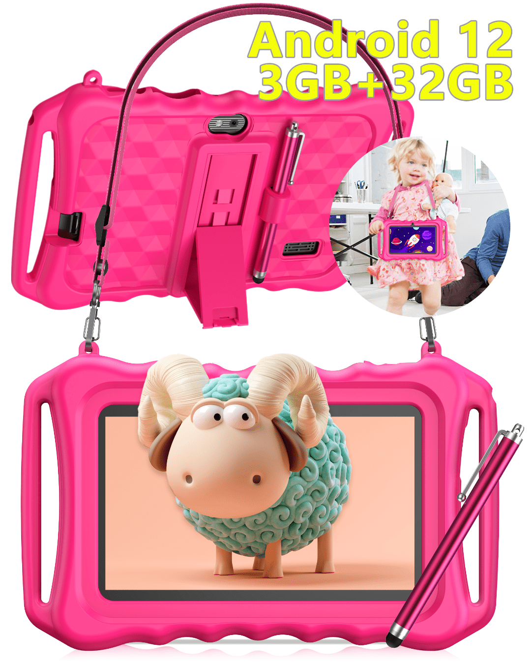 XGODY 7 inch Kids Tablet, Android 12, 3GB RAM, 32GB Storage, IWAWA ...