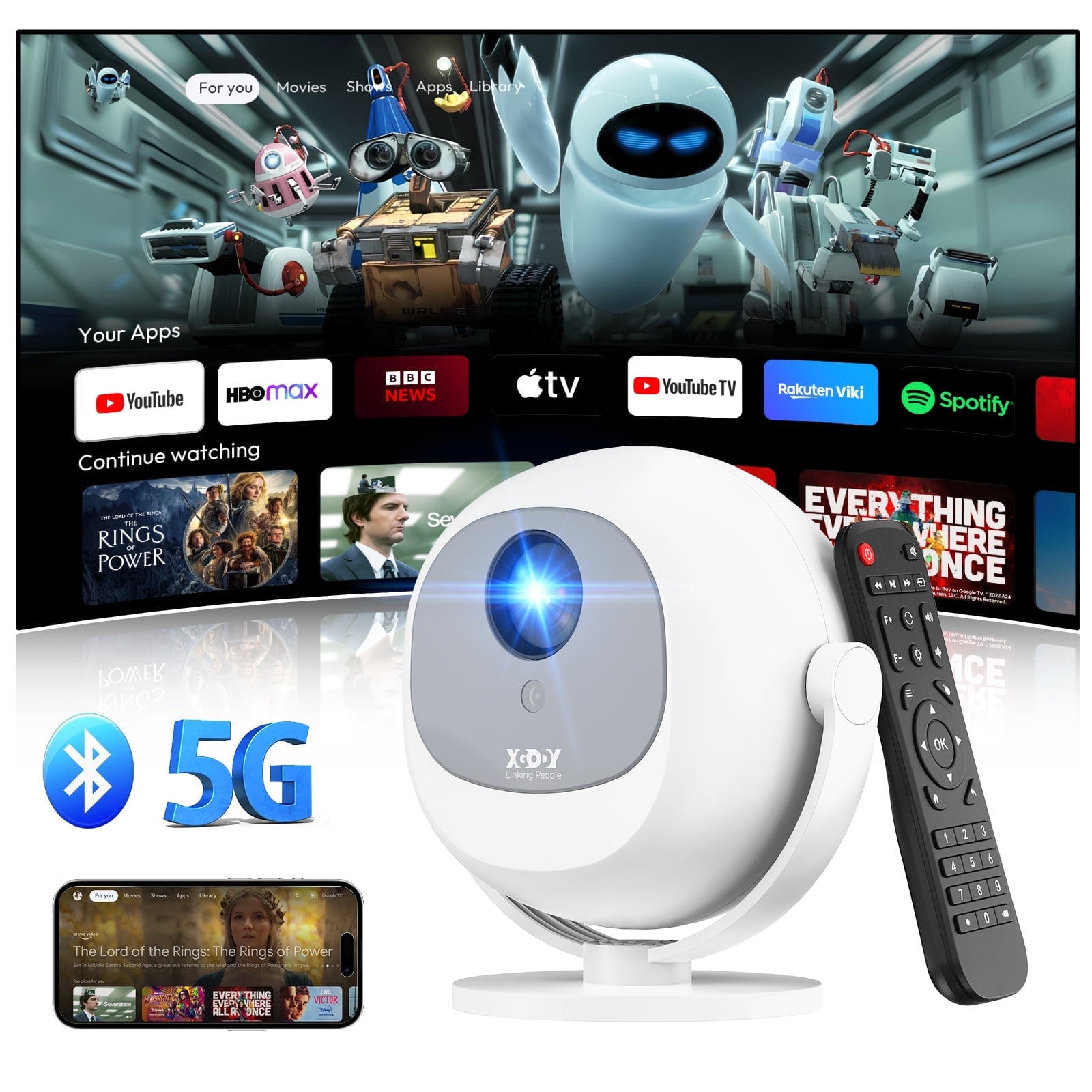 XGODY A2 Native 1080P 320ANSI Smart Projector With Wifi and Bluetooth ...