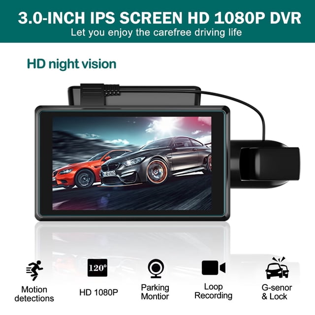 XGODY Car Dash Cam Dual 1080p Lens FHD 3 Inch IPS Touchscreen With 24h ...