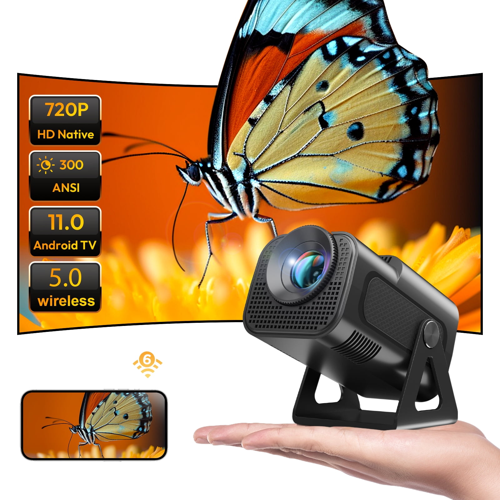 XGODY G5 Mini 4K Smart Projector with Wifi and Bluetooth,Black, 1 Count ...