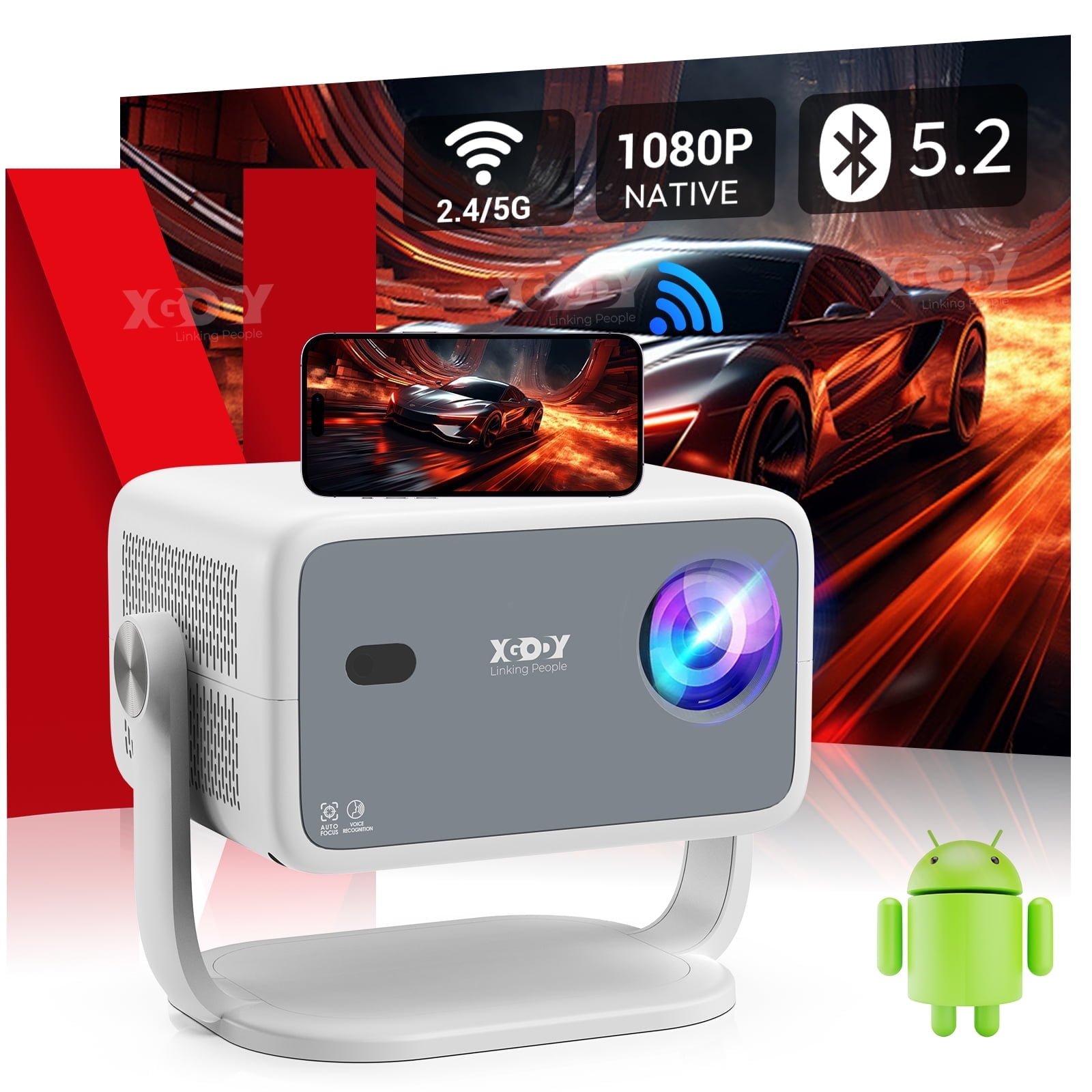 XGODY Netflix Licensed GN6 Native 1080P 410 ANSI Smart Projector with ...