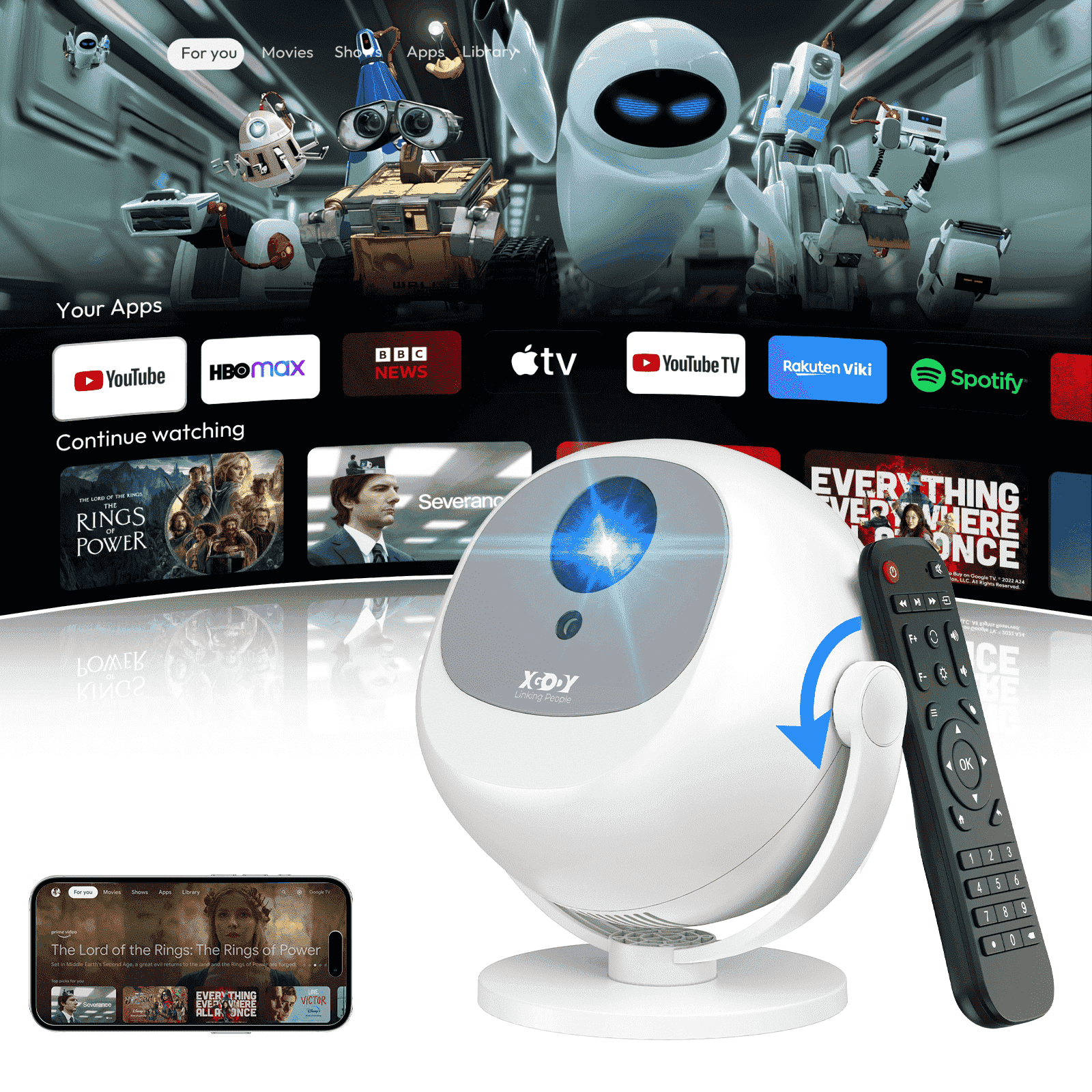 Xgody Sail 2 4K Auto Focus Projector, Native 1080P, Wifi, Bluetooth ...