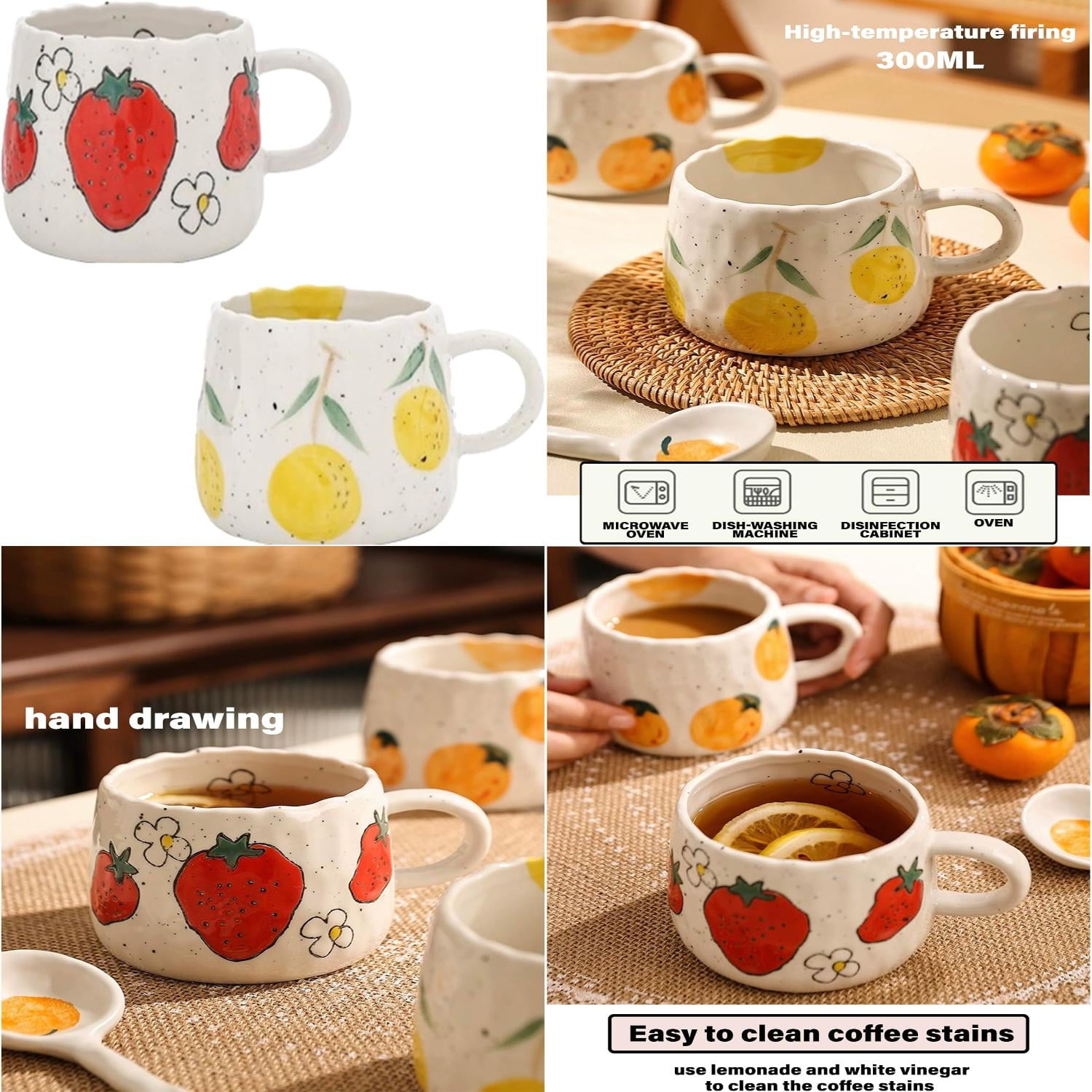 XGUANGZHP Cute Fruit Ceramic Coffee Cup with Hand-Drawn Pattern Design ...
