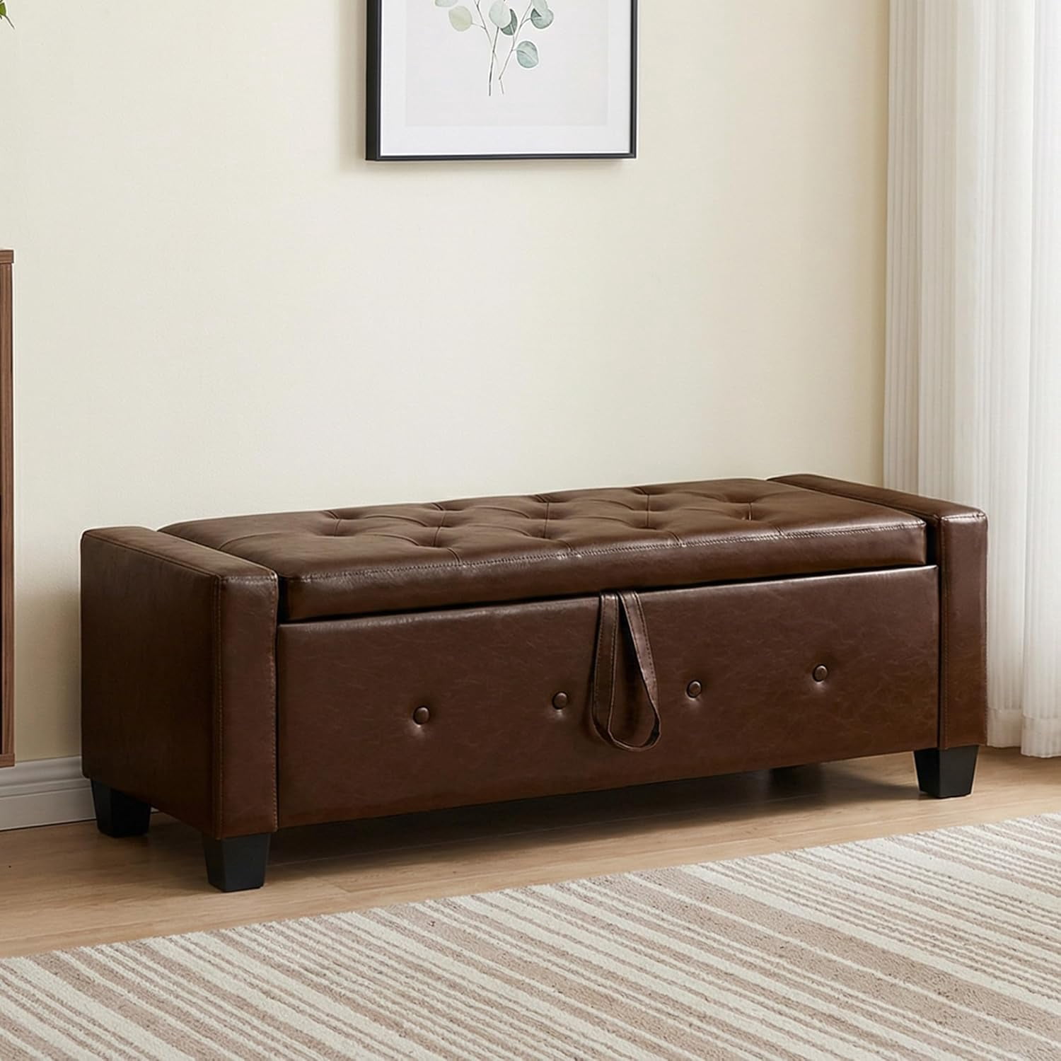XGWIHLO 48" PU Leather Storage Ottoman Benches for Bedroom,Tufted ...