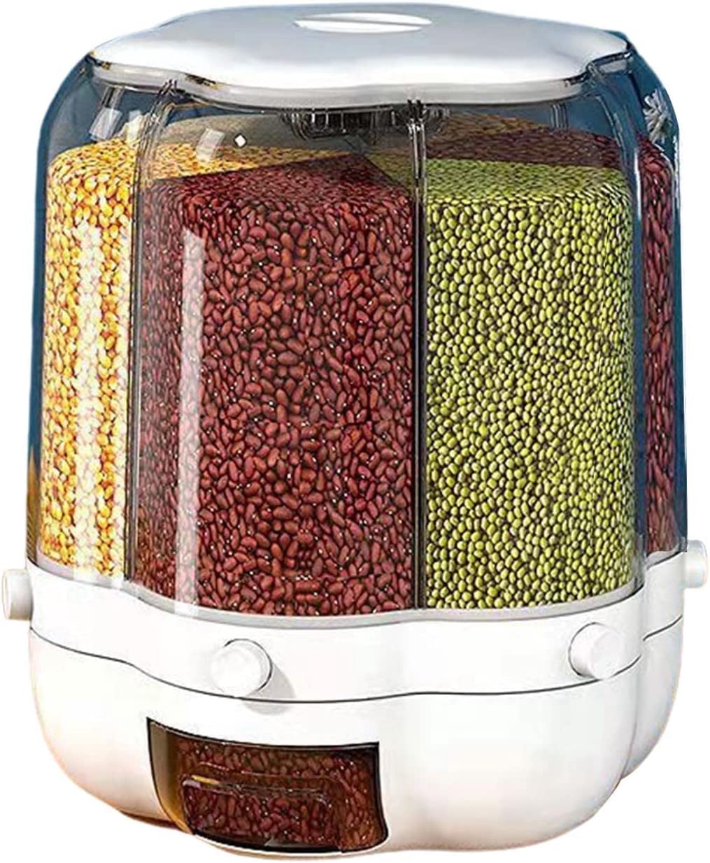 XGZ 6-Grid Grain Dispenser Rotating Kitchen Storage Containers Cereal ...