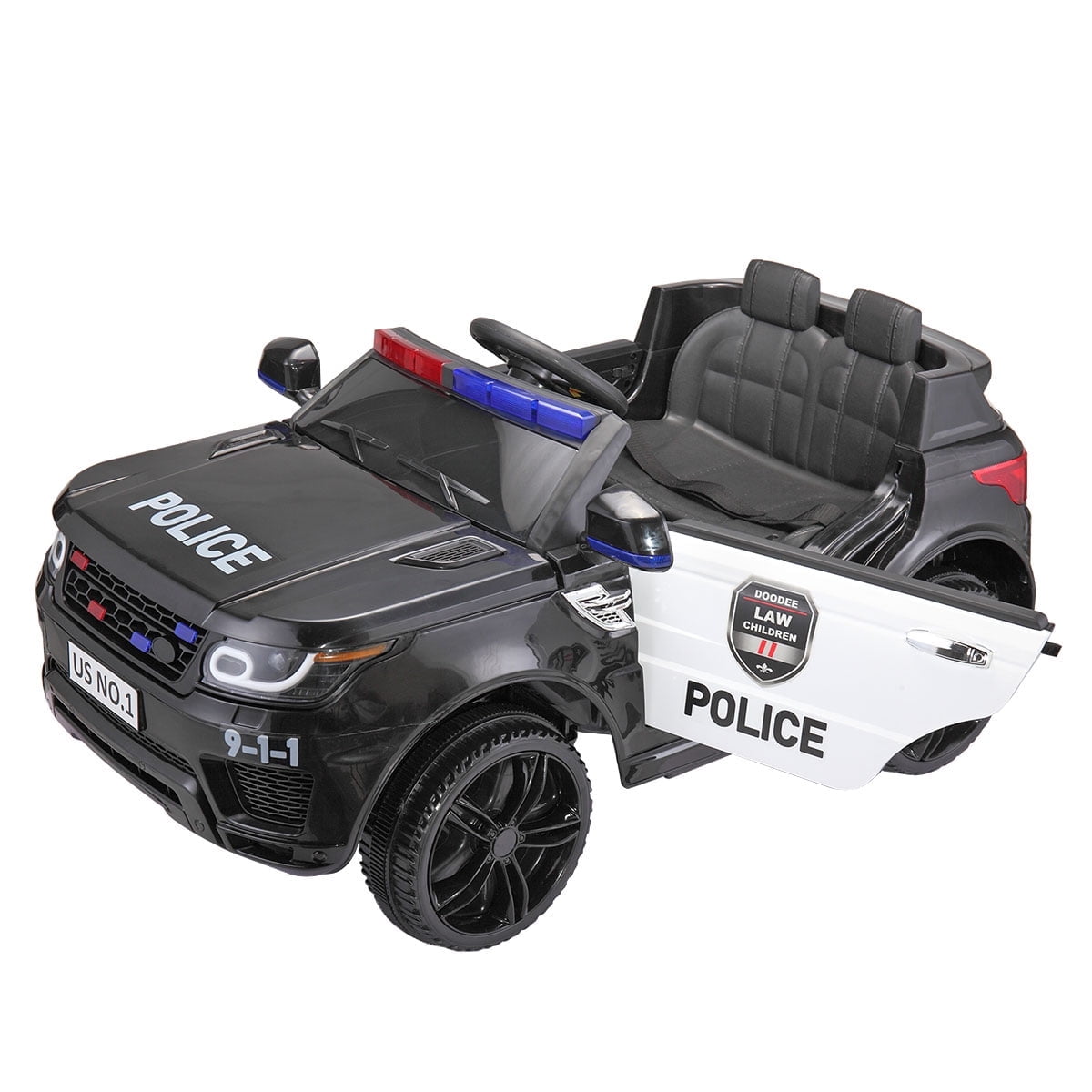 XGeek 12V Kid Ride on Police Car with Parental Remote Control, Flashing Lights,Music, Spring ...