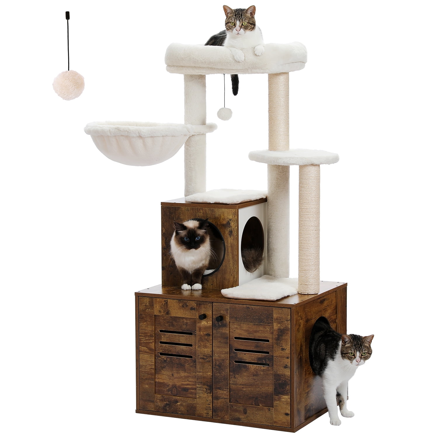 XGeek 50" Large Modern Cat Tree with Litter Box Enclosure with Cat ...