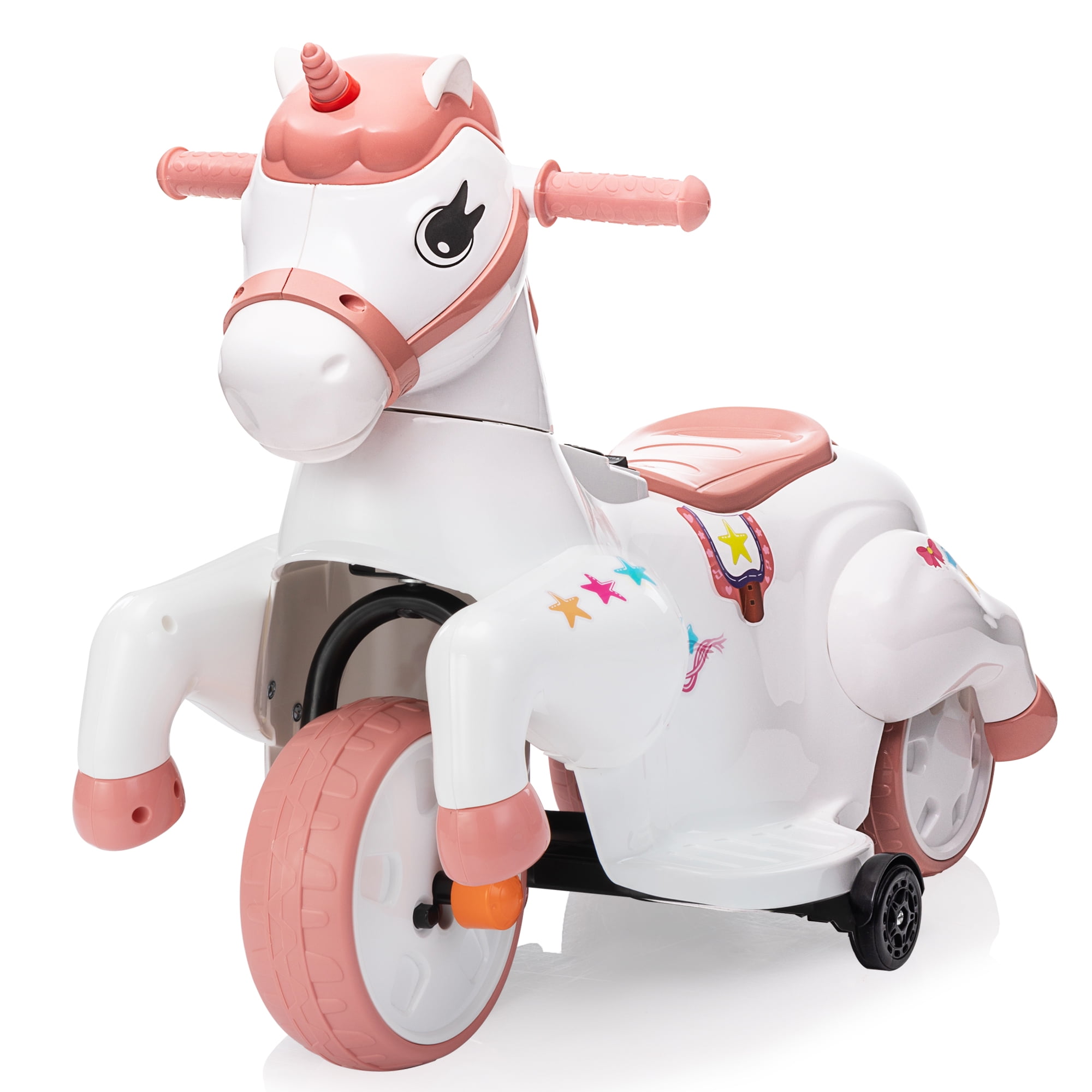 XGeek 6V Kids Ride on Unicorn, Pony Toy Electric Car with Music, Training Wheels for Boys Girls ...