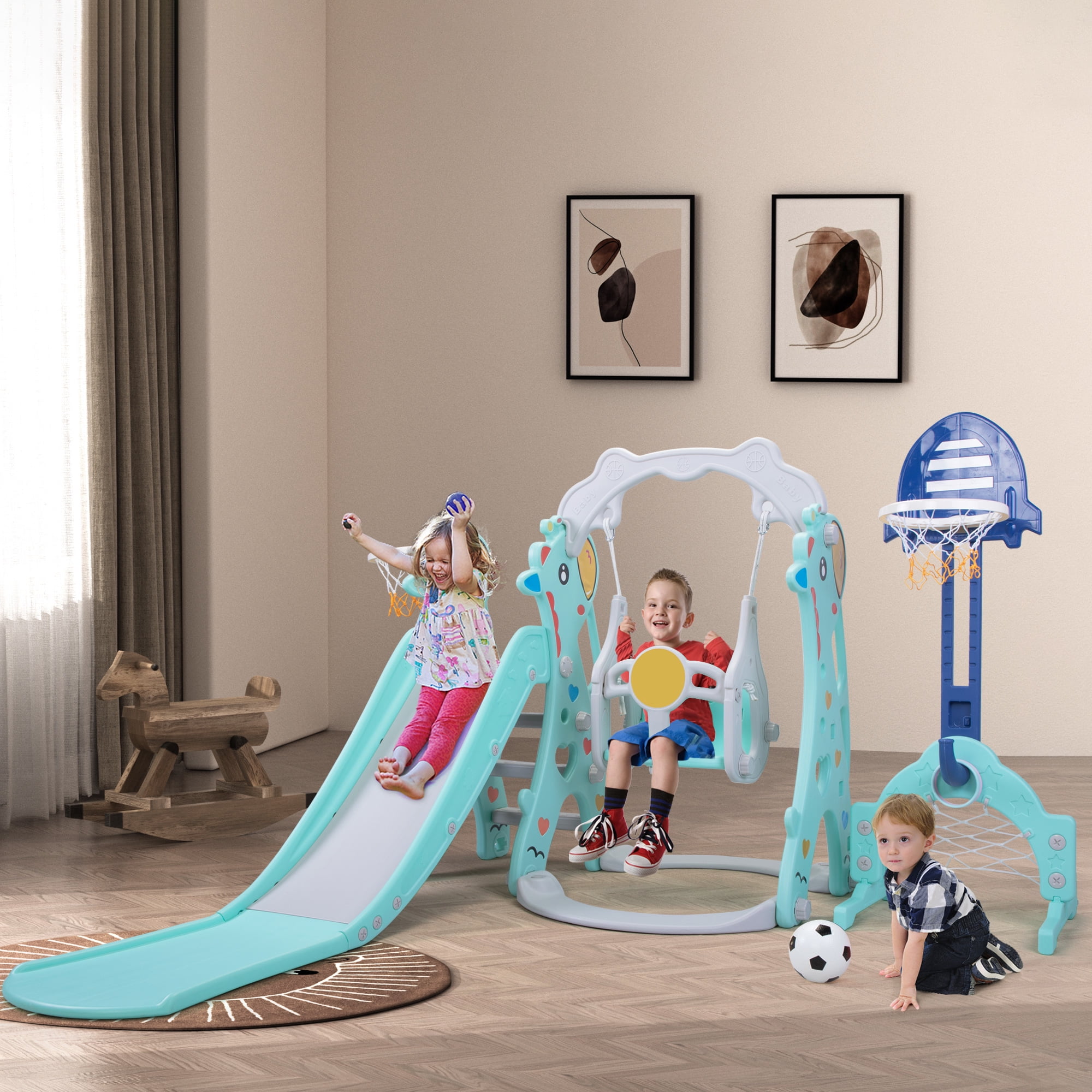 XGeek Indoor and Outdoor 5 in 1 Slide and Swing Playing Set, Toddler ...