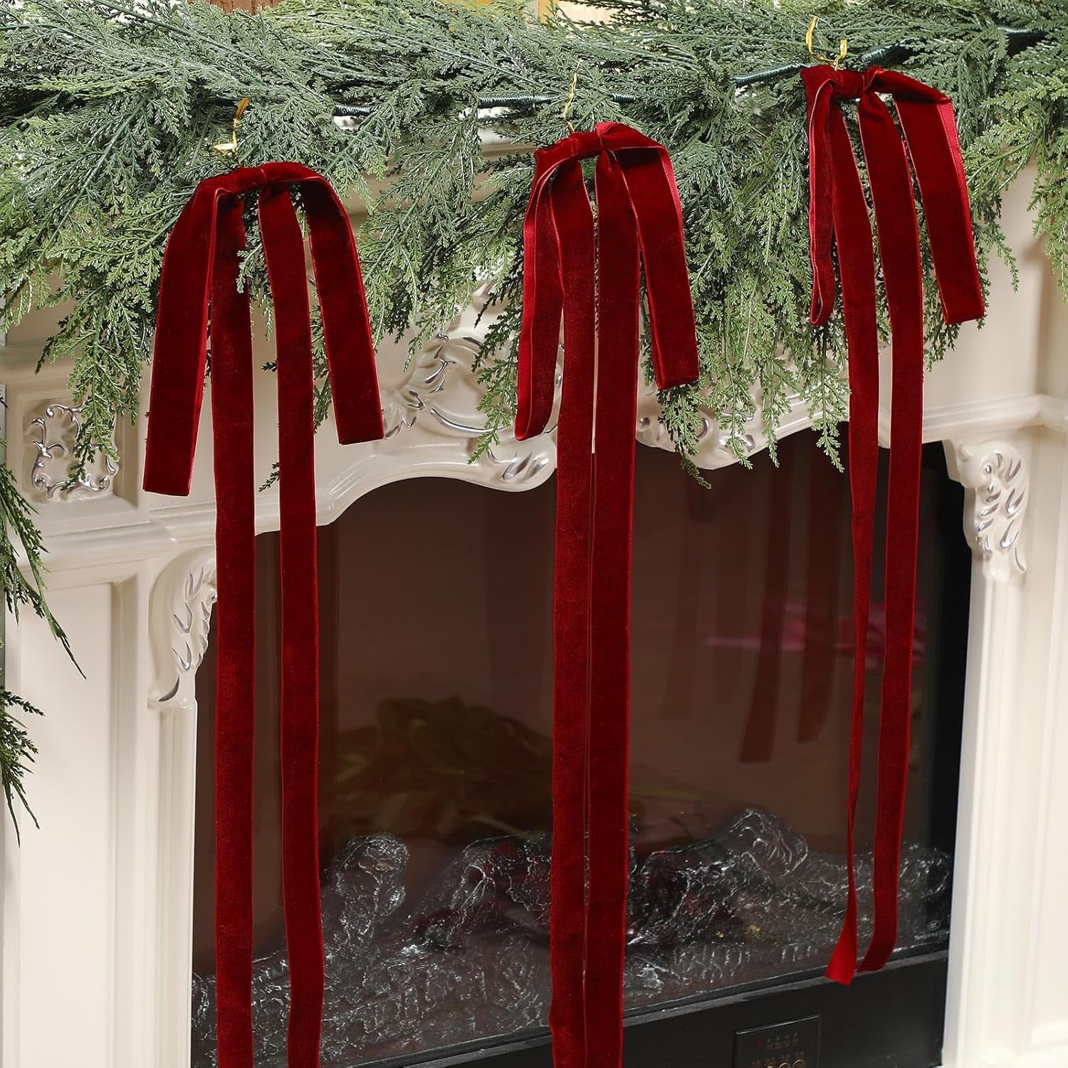 XH 12 Pcs Velvet Christmas Swag Bow 23.5x15.5 Inch Rustic Large Velvet ...