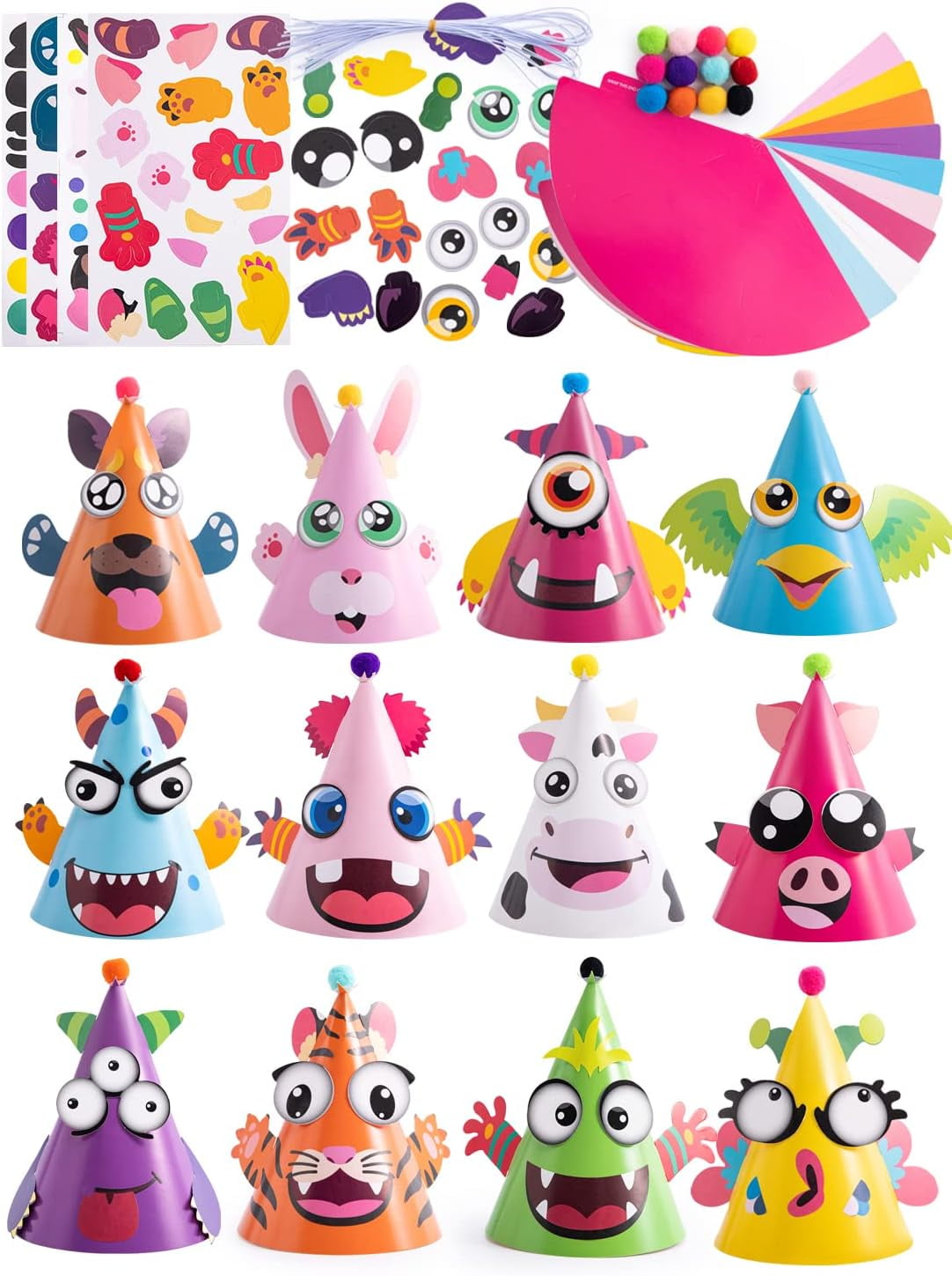 XH 12 Sets Party Hats for Kids Birthday Party Games Craft Activities ...
