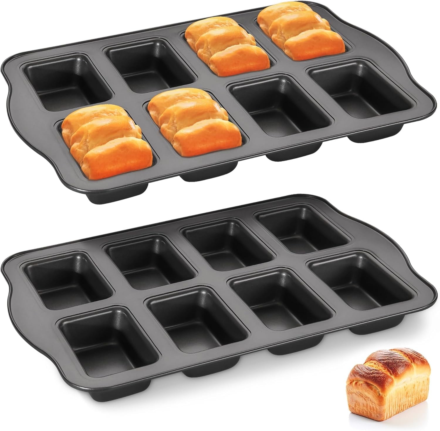XH 2 Pack Mini Loaf Baking Pans 8-Cavity, Nonstick Small Cornbread Pan ...