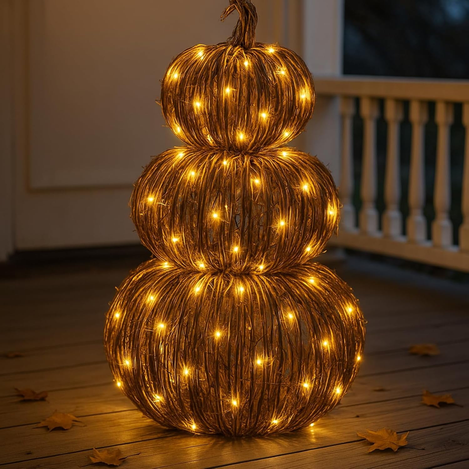 XH 20 Inch Lighted Wicker Pumpkin Porch Decor Set, Handwoven Rattan ...