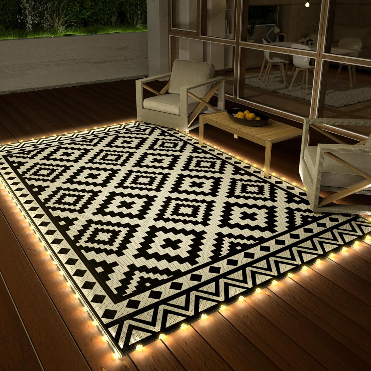 XH 5'X8' Outdoor Rug Waterproof with LED Strip Light, Reversible ...