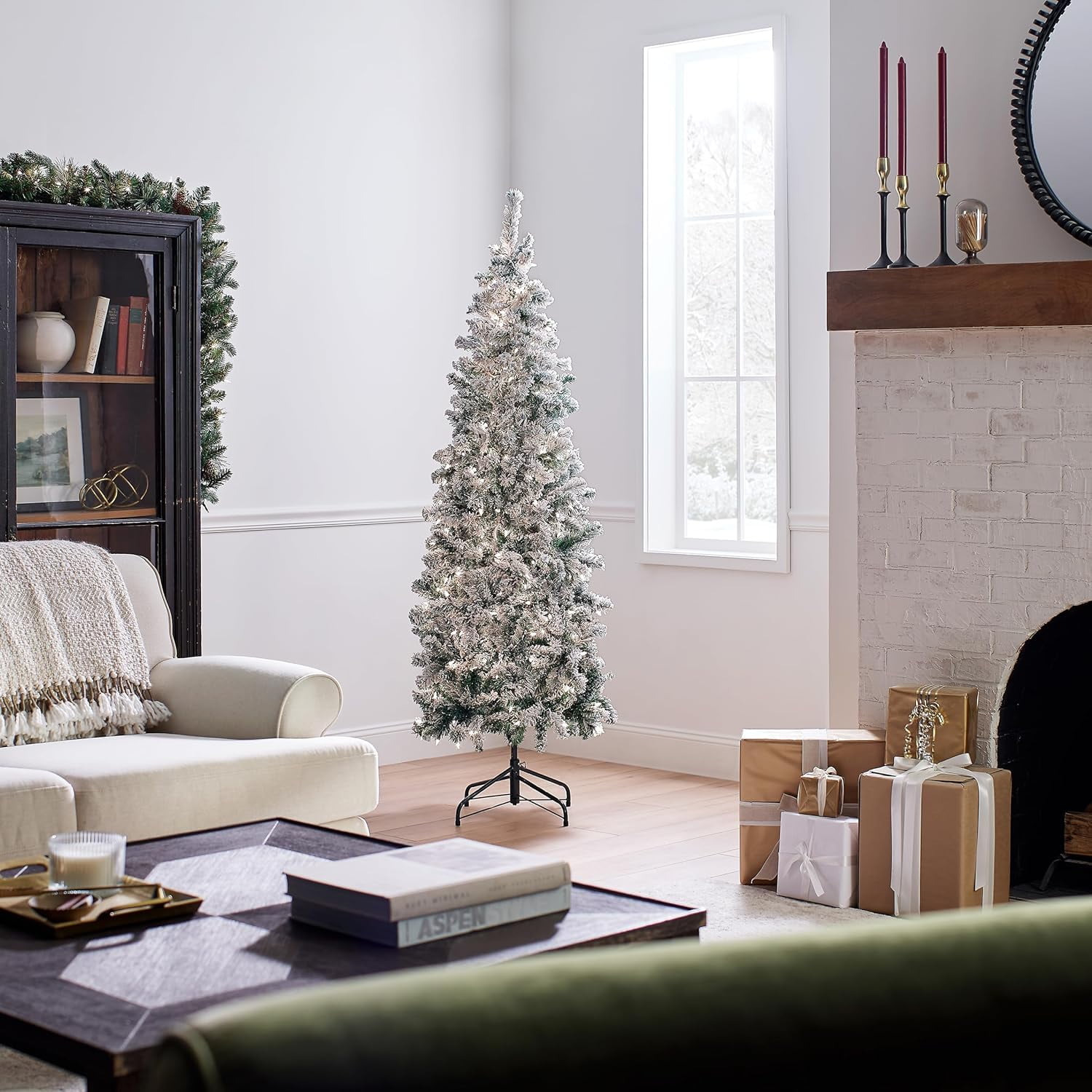 XH First Traditions Pre-Lit Acacia Flocked Tree Medium Christmas Tree ...