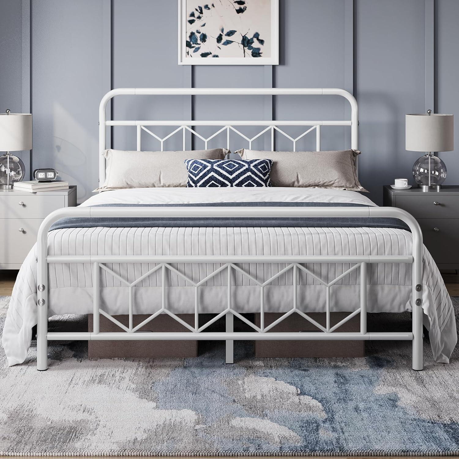 XH Metal Platform Bed Frame Mattress Foundation with Diamond Pattern ...