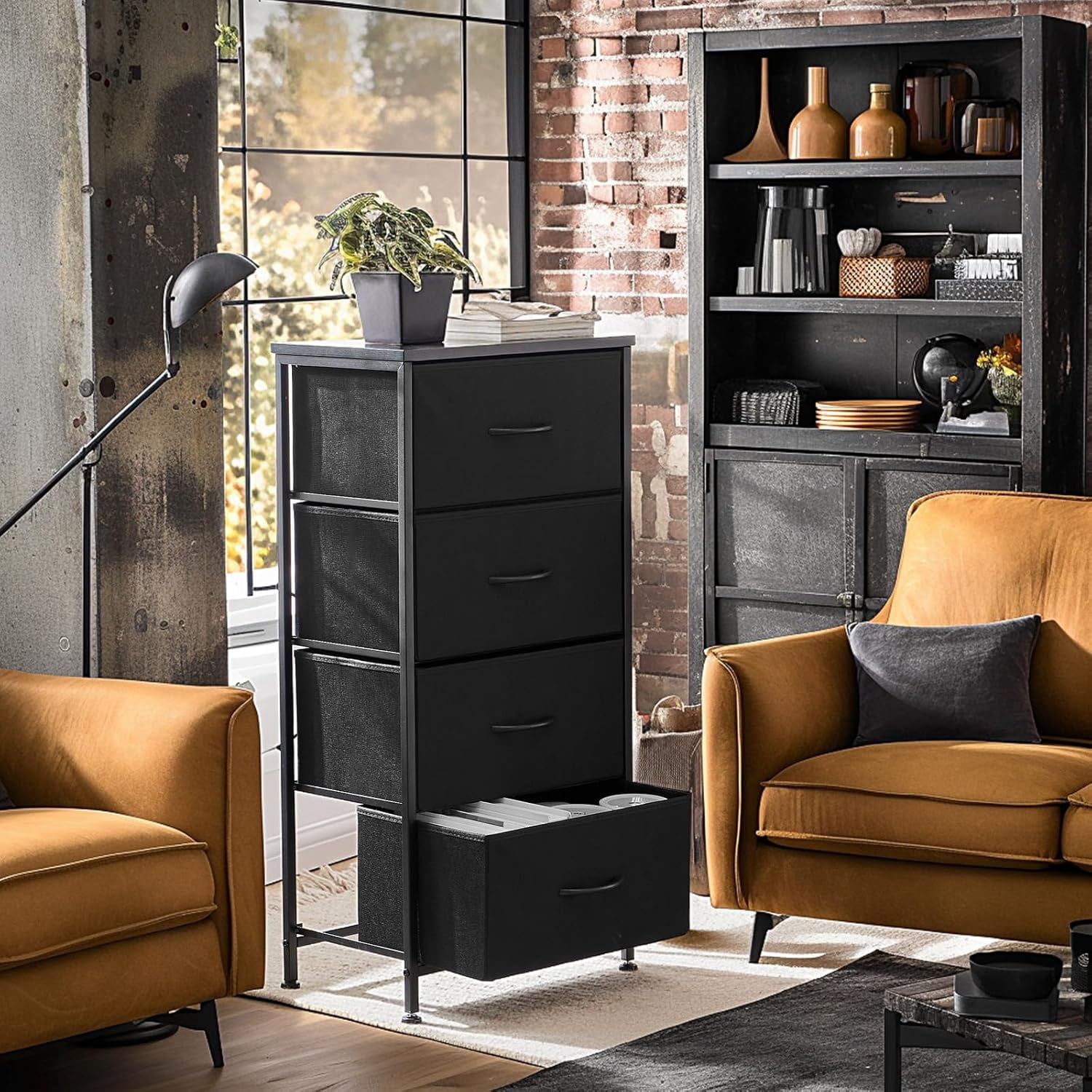 XH Nightstand Small Bedroom Dresser with 4 Fabric Drawers, Bed Side ...