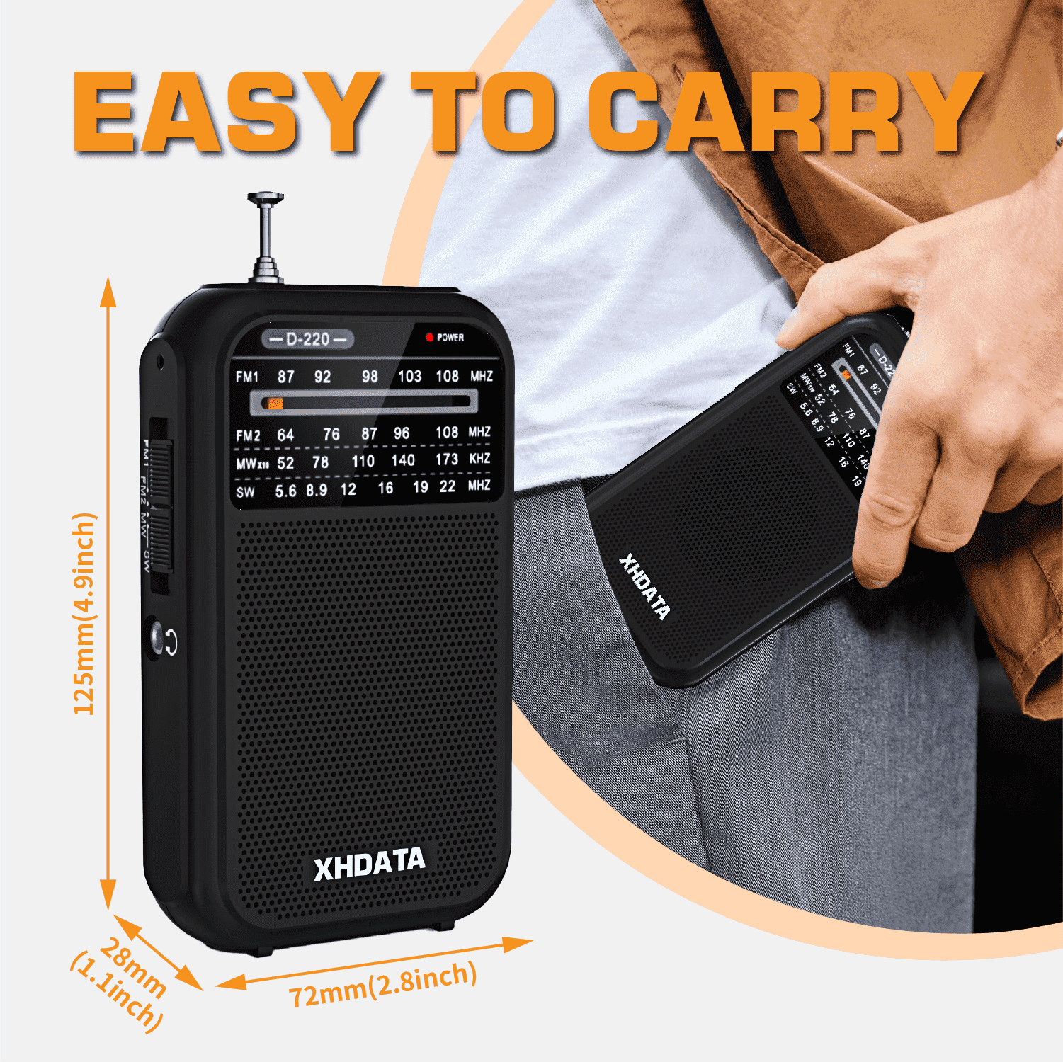 XHDATA D-220 Portable Pocket Mini AM FM SW Radio Battery Operated Radio ...