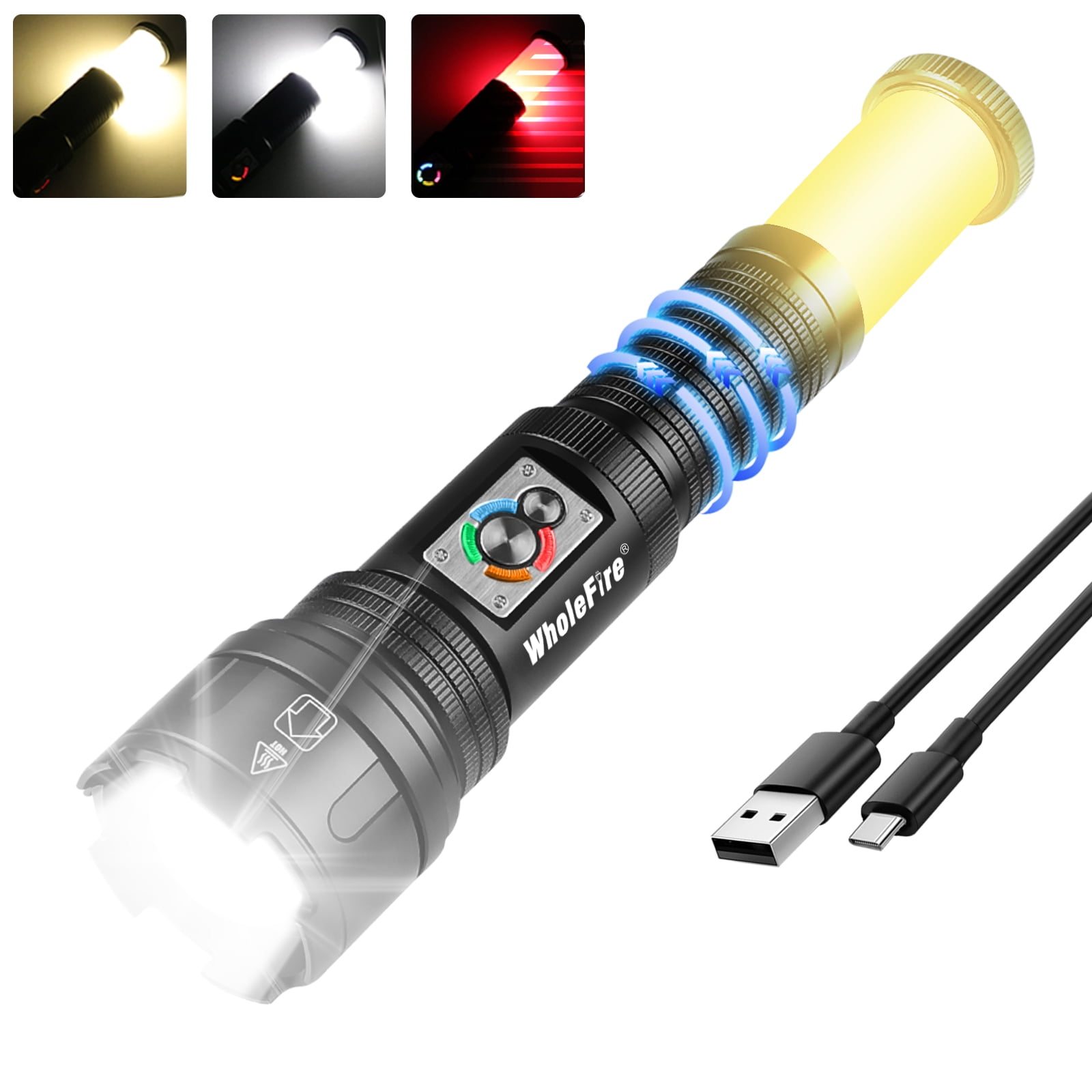 XHP99 LED Rechargeable Flashlights 10 Modeswith COB Light 2 in 1 COB ...
