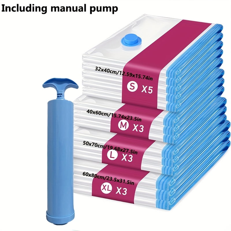 XHSGX 14pcs Vacuum Compression Bag Set Comes with a Portable Manual Air ...
