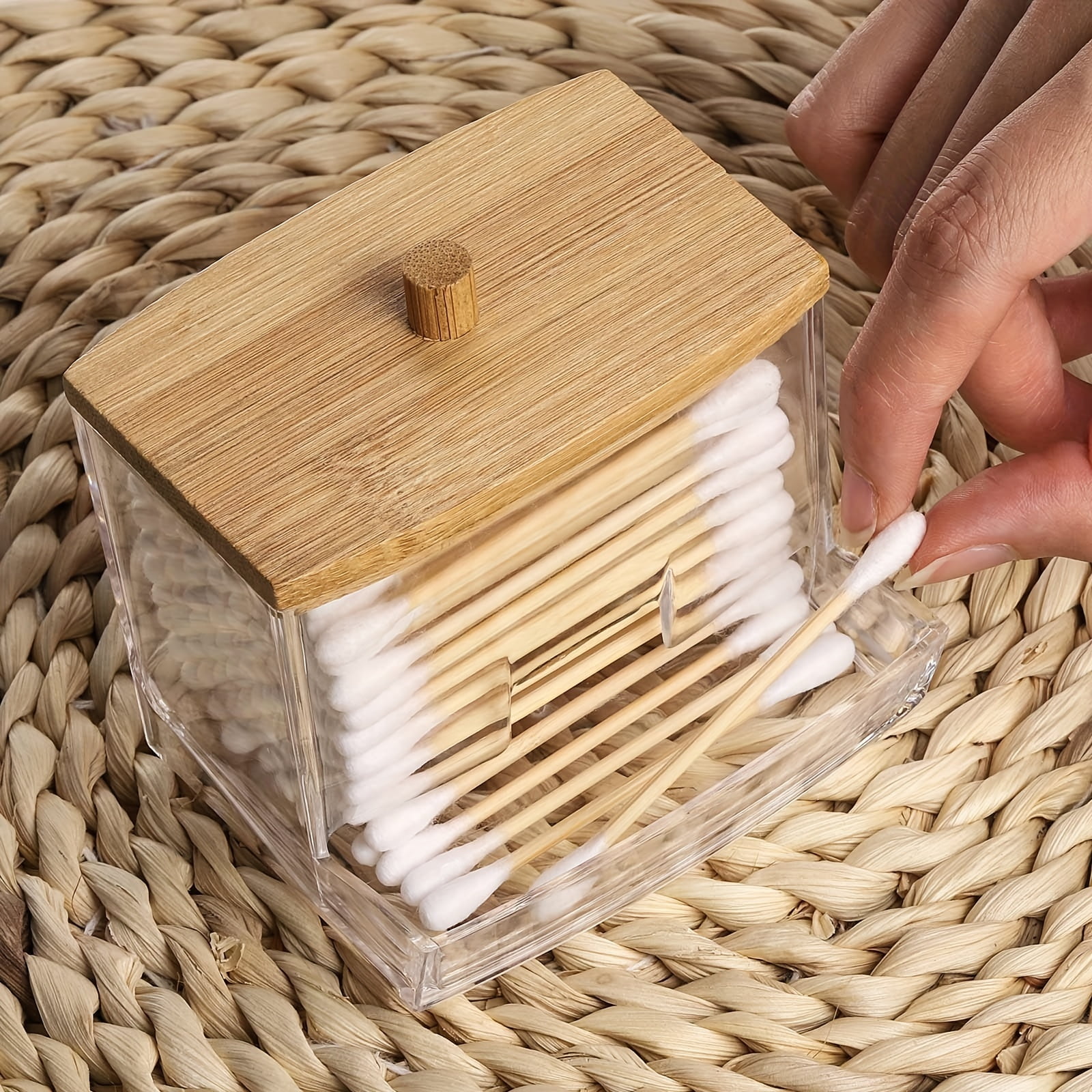XHSGX 3pc Clear Acrylic Swab Holders With Wooden Lid, Dust-proof ...
