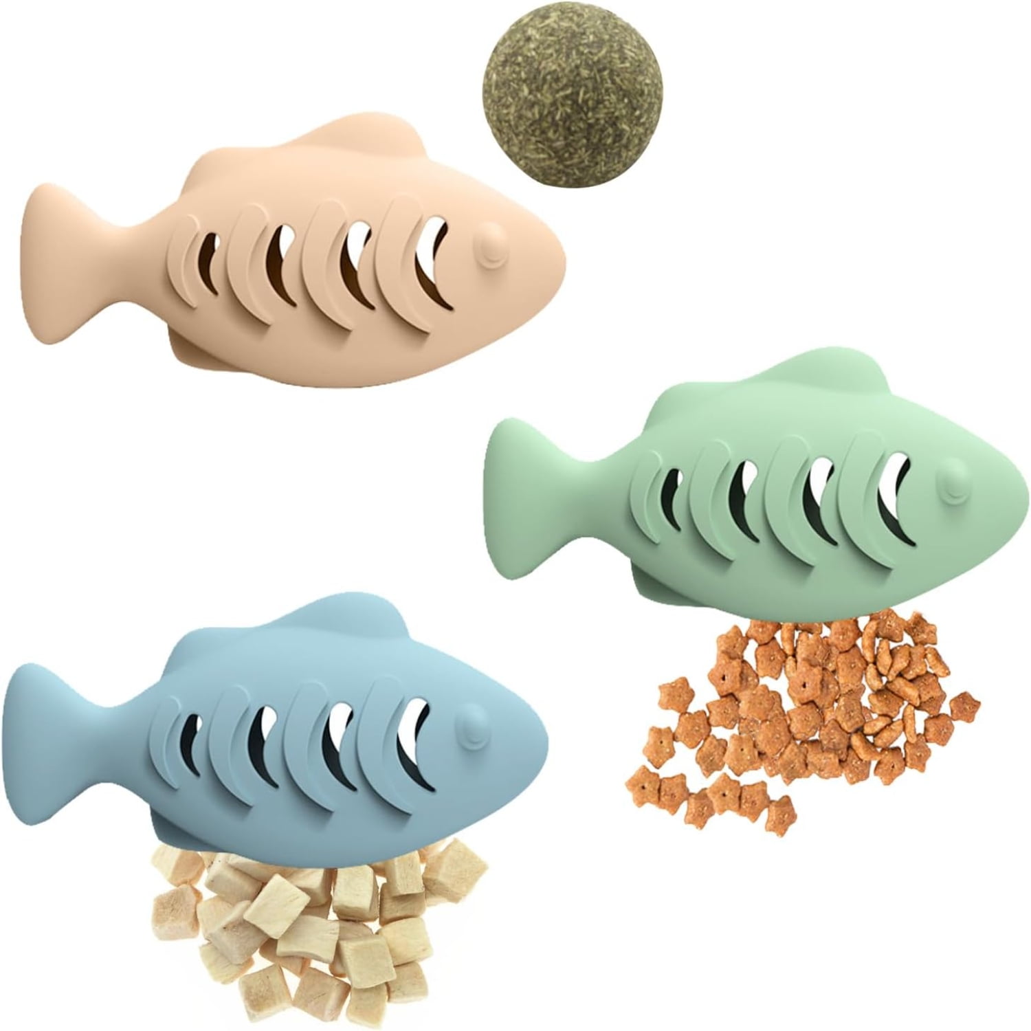 XHUNGLE 3 Pcs Cat Treat Toys Fish Shape Food-Grade Silicone Meal ...