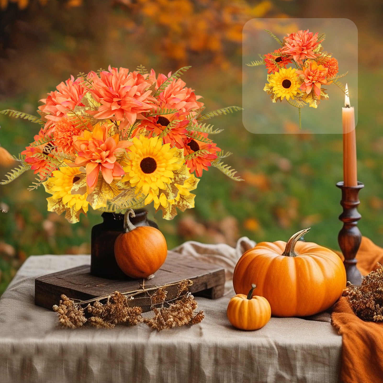 XIA0LE 1 Bundles Fall Flowers Artificial Sunflowers Maple Leaf Bouquet, Faux Sunflowers With ...
