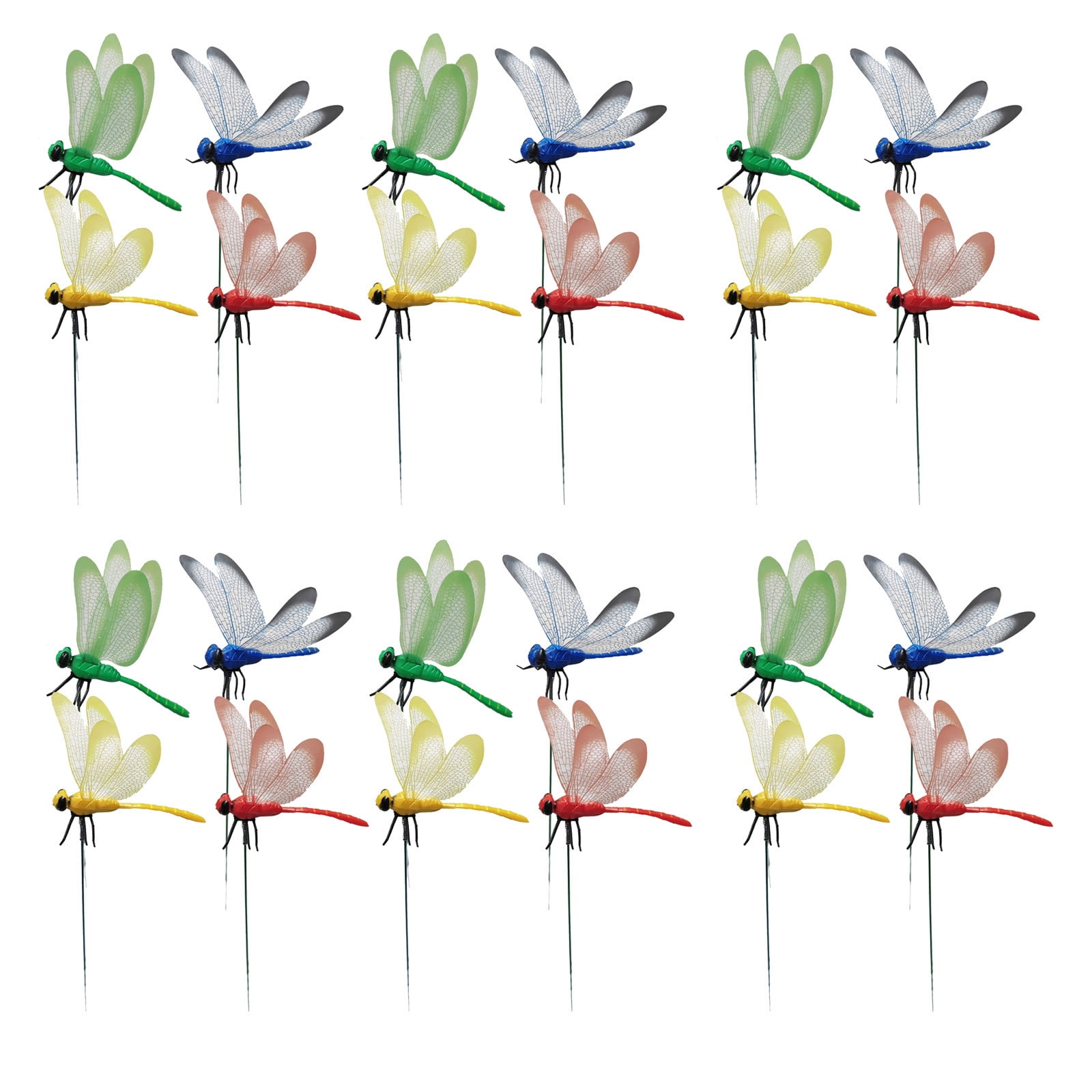 XIA0LE 24 Pcs Dragonfly Garden Stakes, 3d Plastic Dragonfly Ornaments ...