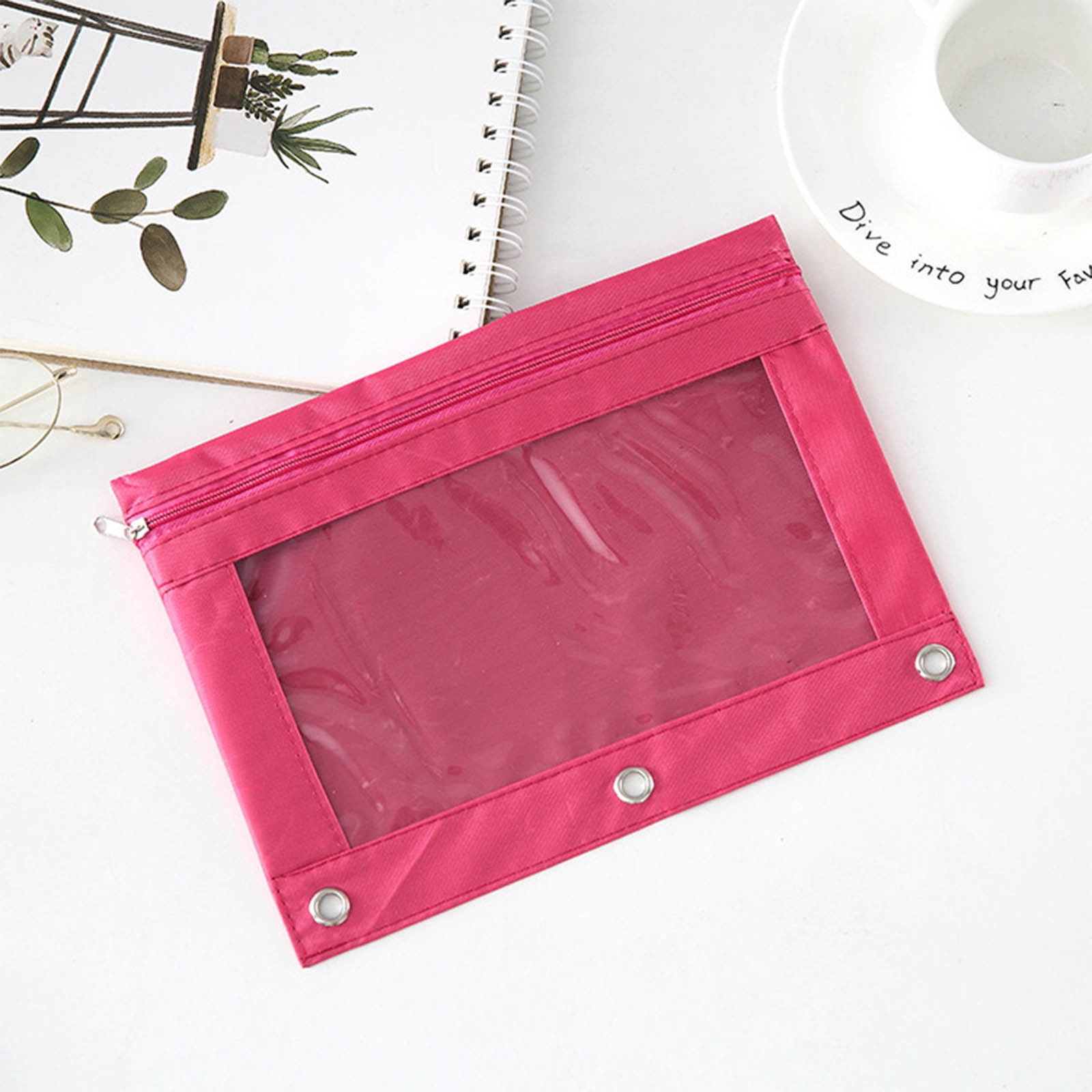 XIA0LE 3 Ring Binder Pencil Pouch, Clear Window Pencil Case With Smooth ...